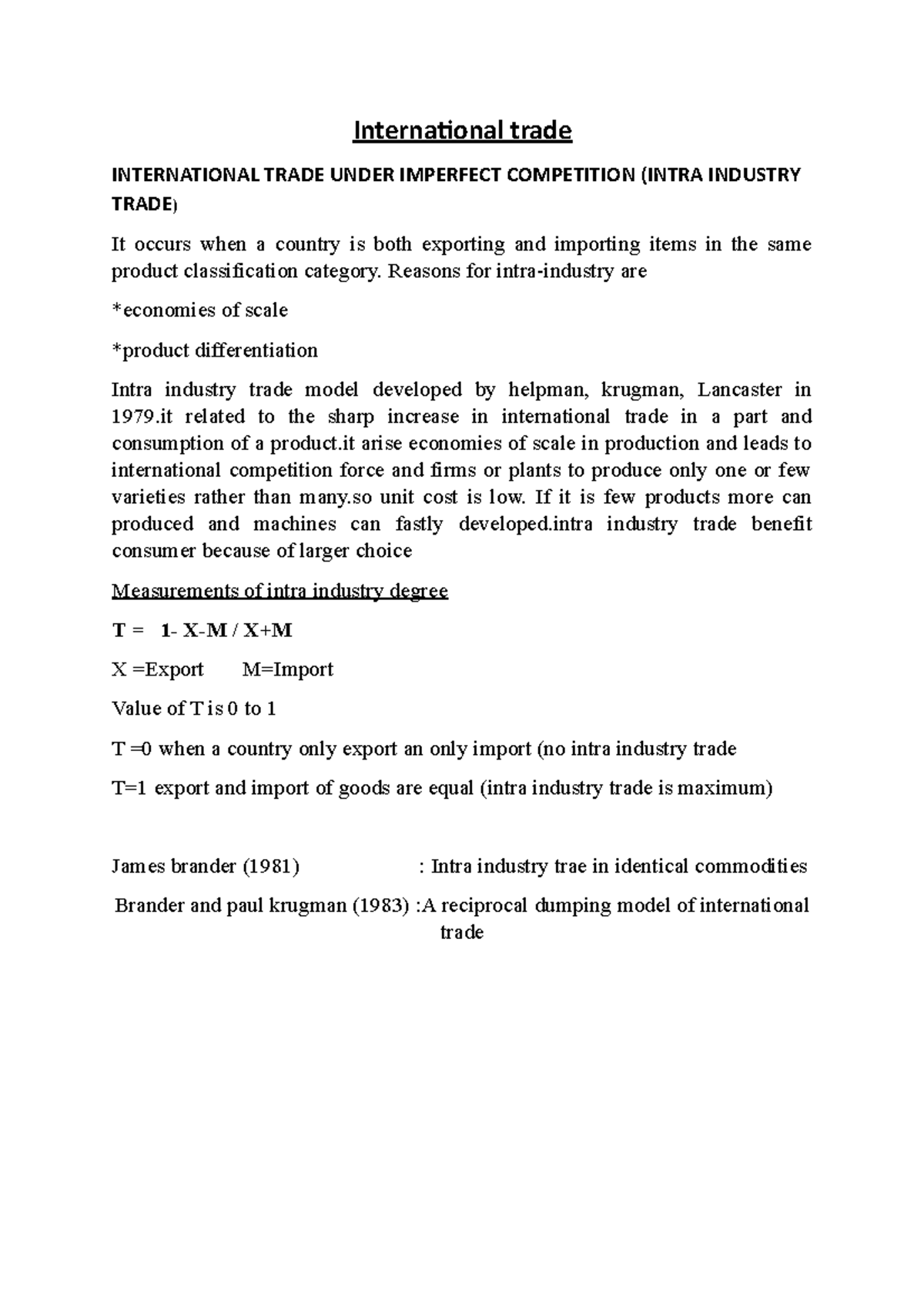 International trade - Lecture notes are from Dominic salvatore book of ...