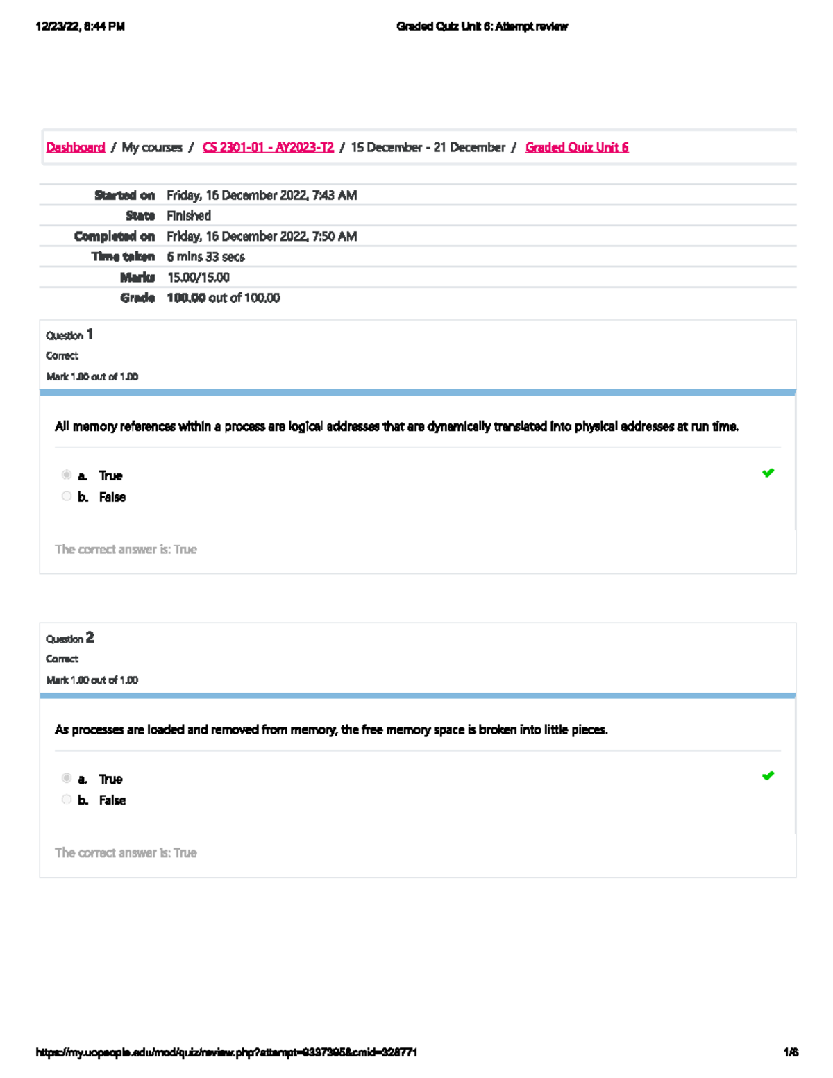 CS 2301 Graded Quiz Unit-6 - CS 2301 - Studocu