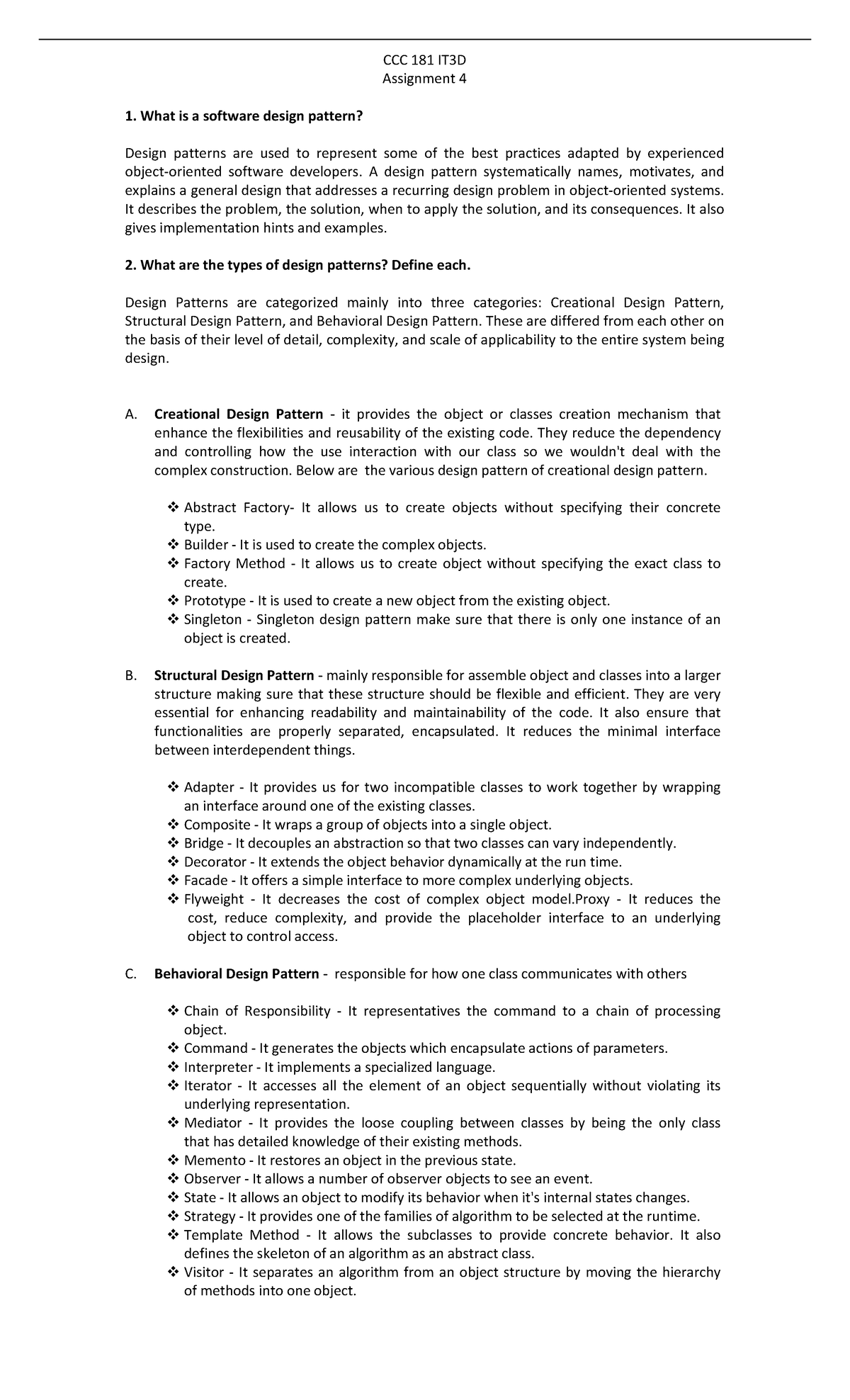 Software Design and Principles - CCC 181 IT3D Assignment 4 What is a ...