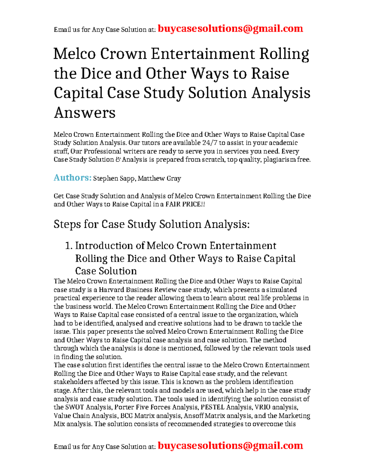 Case Solution Melco Crown Entertainment Rolling the Dice and Other Ways ...