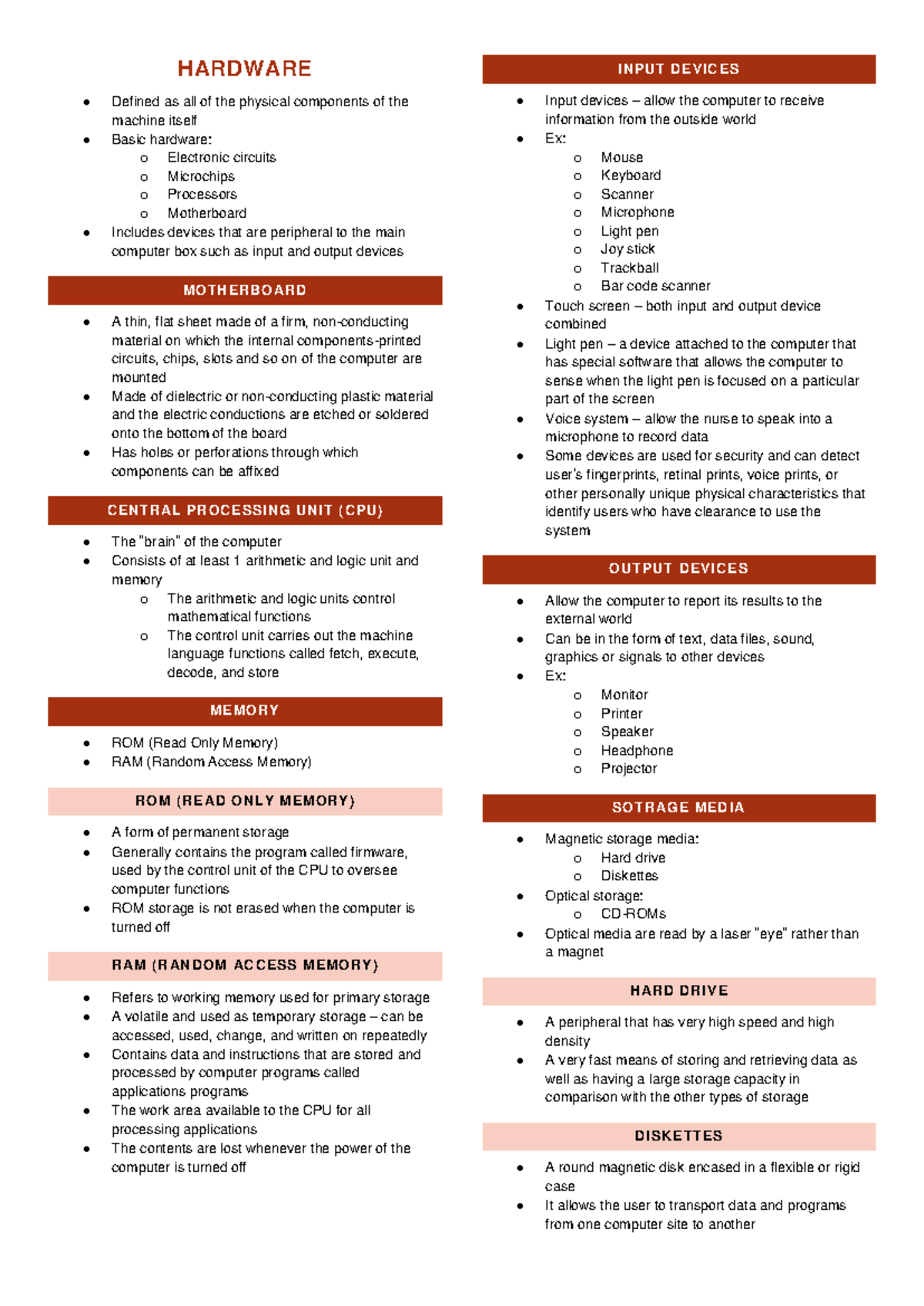 Computer hardware - HARDWARE Defined as all of the physical components ...