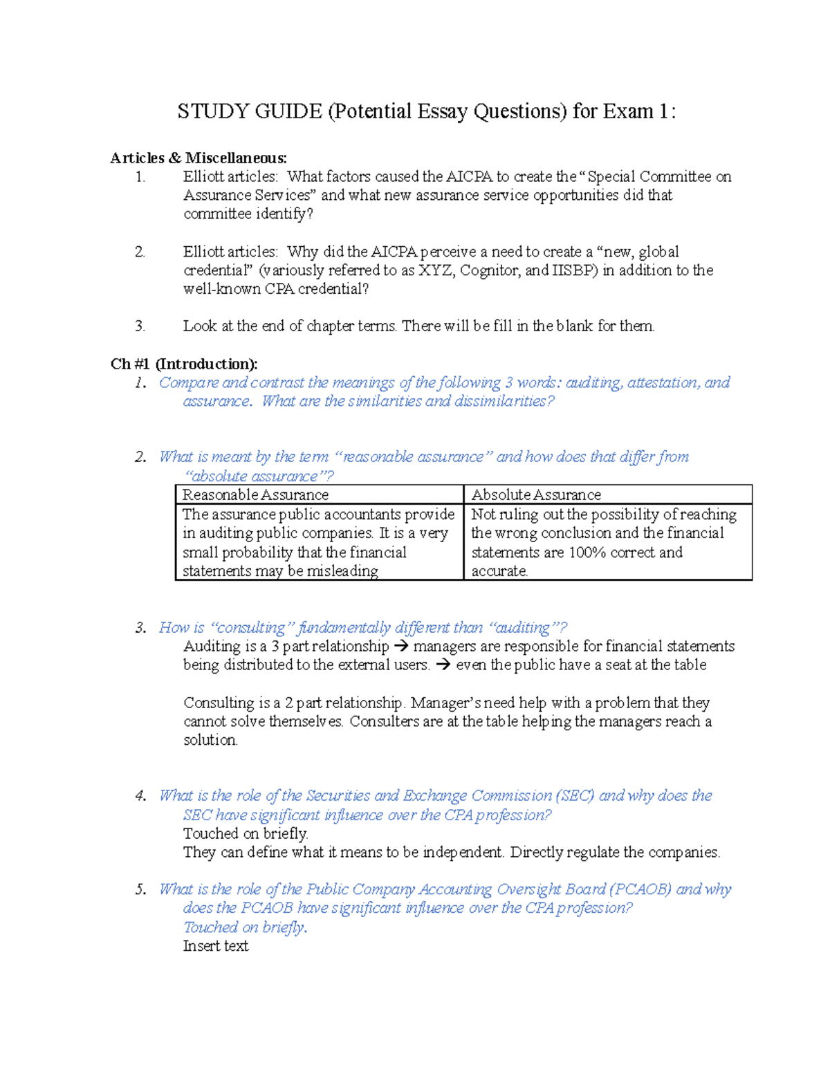 Potential Essay Questions on Exam 1 (Spr 2019 ) - STUDY GUIDE ...