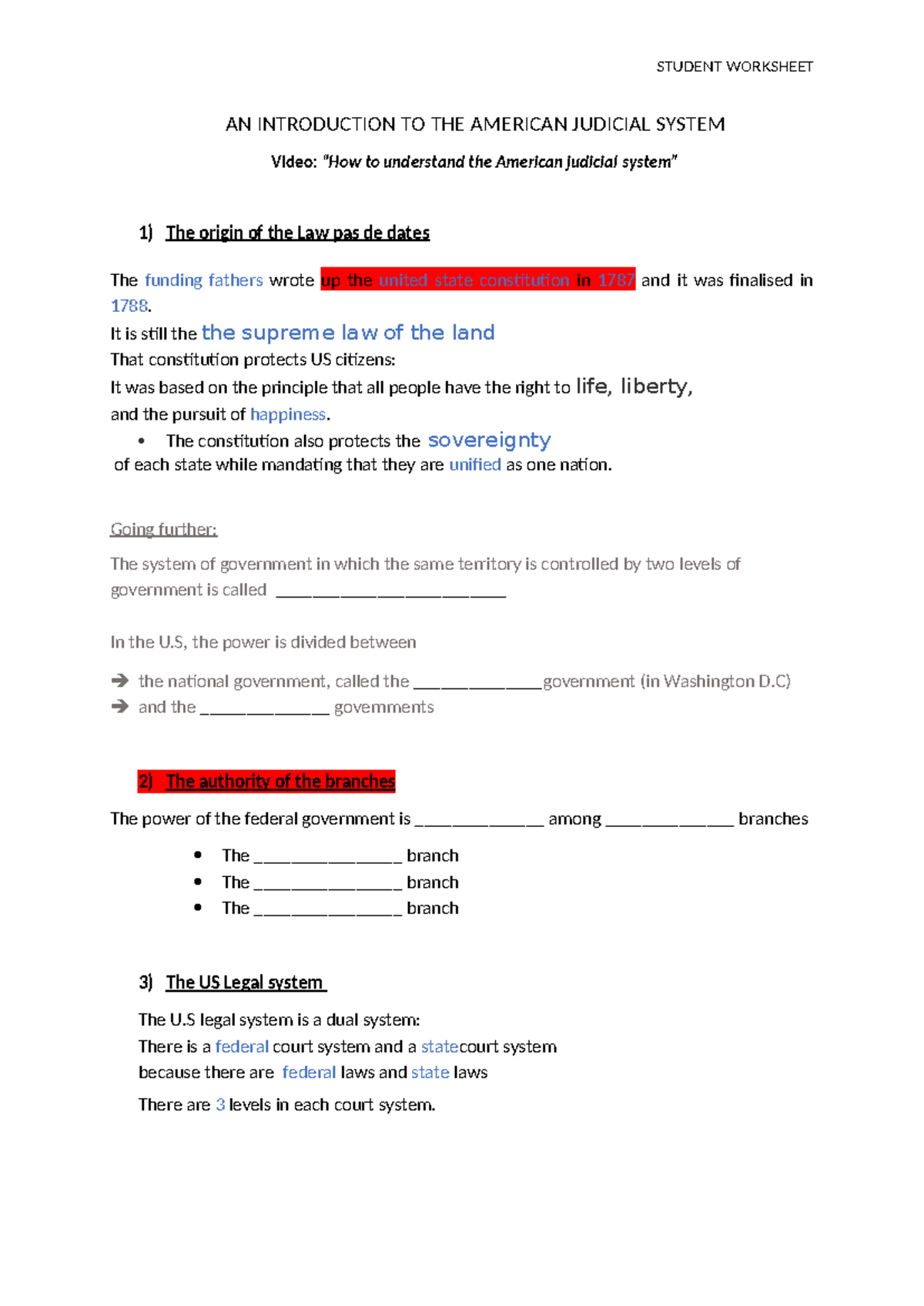 Video -how to understand the US judicial system - student worksheet ...