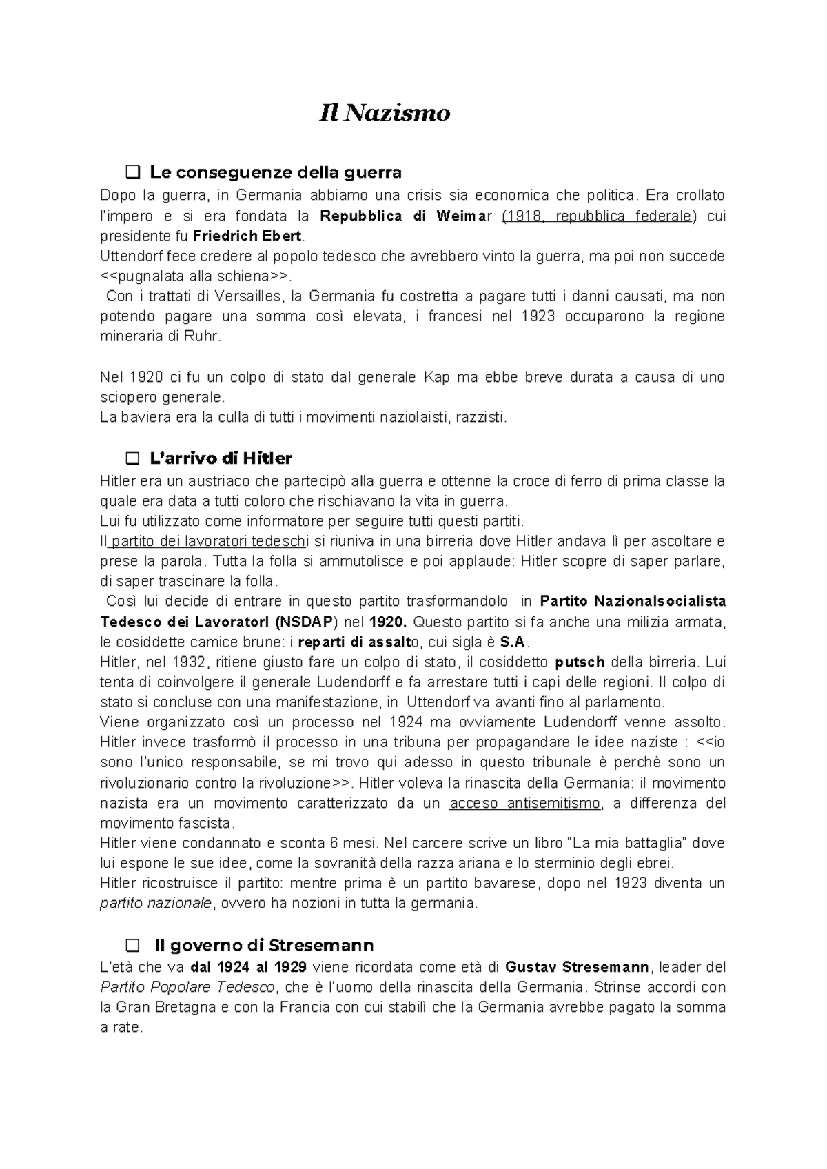 Nascita nazismo - Il Nazismo Le conseguenze della guerra Dopo la guerra ...