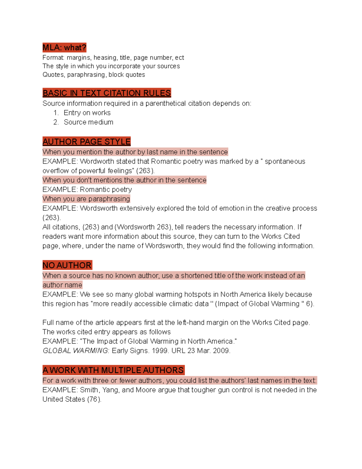 English 101 X Notes - MLA: what? Format: margins, heasing, title, page ...