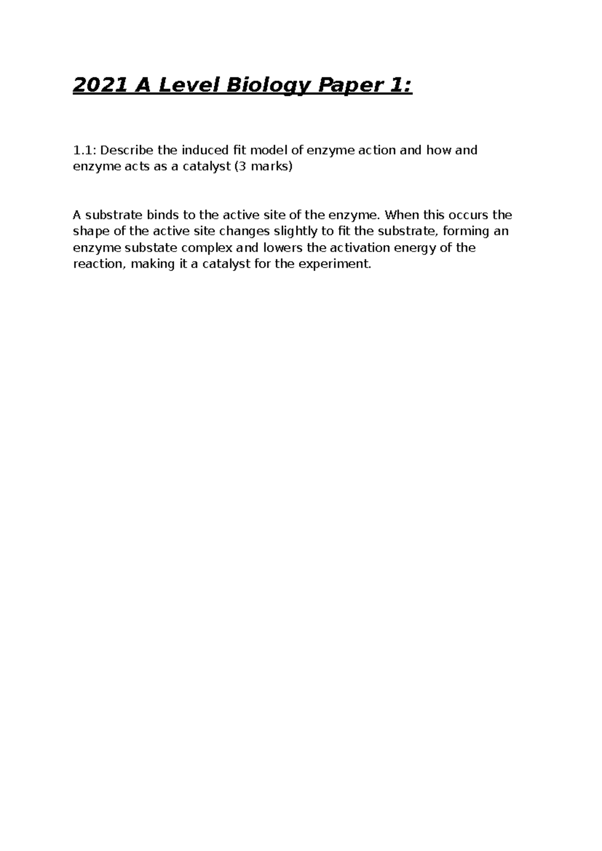 2021 A Level Biology Paper 1 - 2021 A Level Biology Paper 1: 1 ...