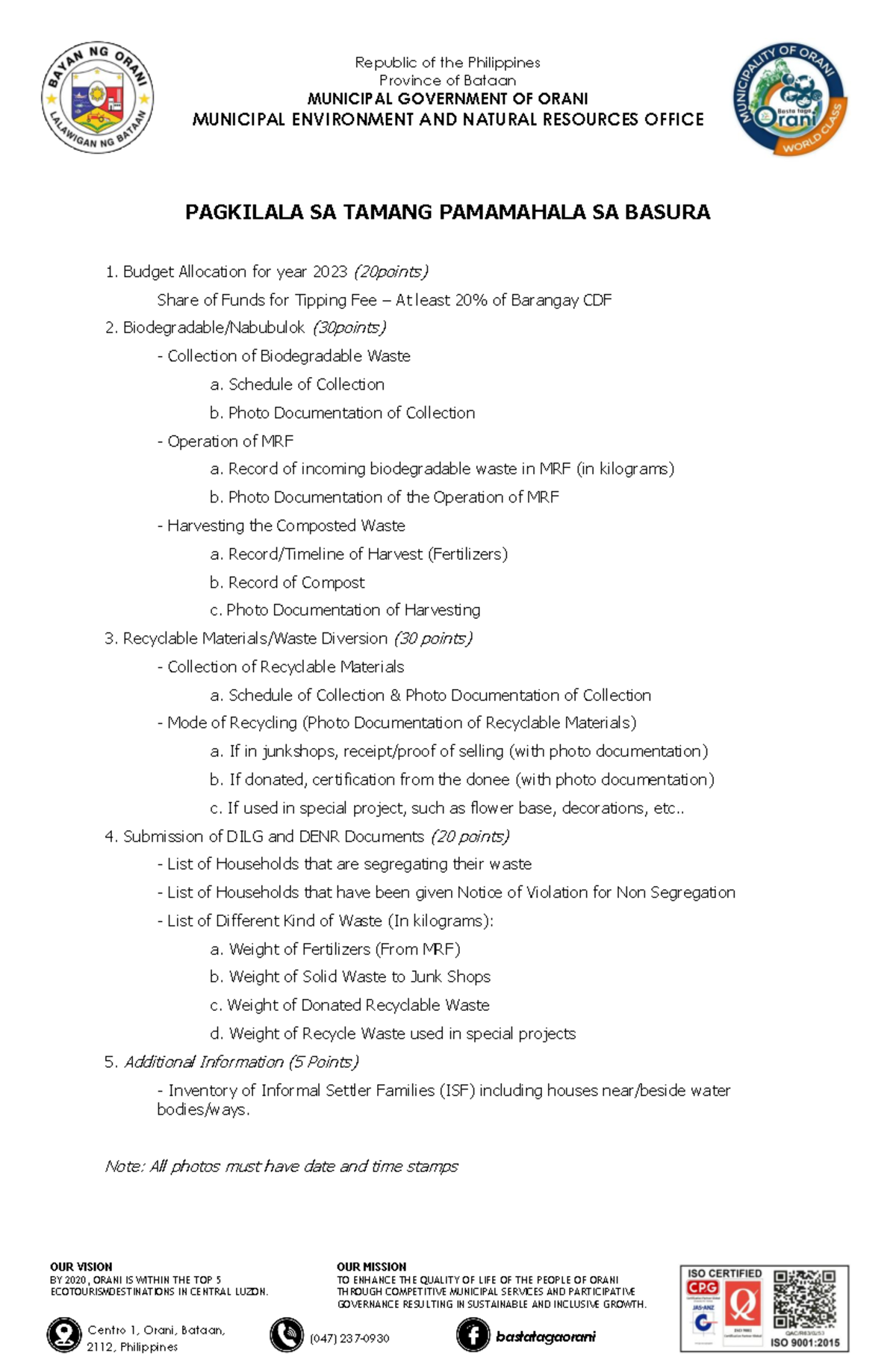 Pagkilala sa Tamang Pamamahala ng Basura Checklist - Republic of the ...