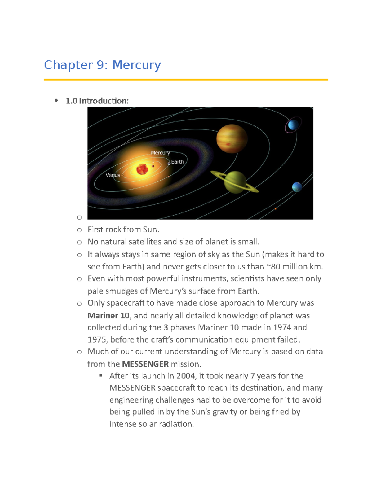 Chapter 9 Notes for Earth Science 1086G - Chapter 9: Mercury 1 ...