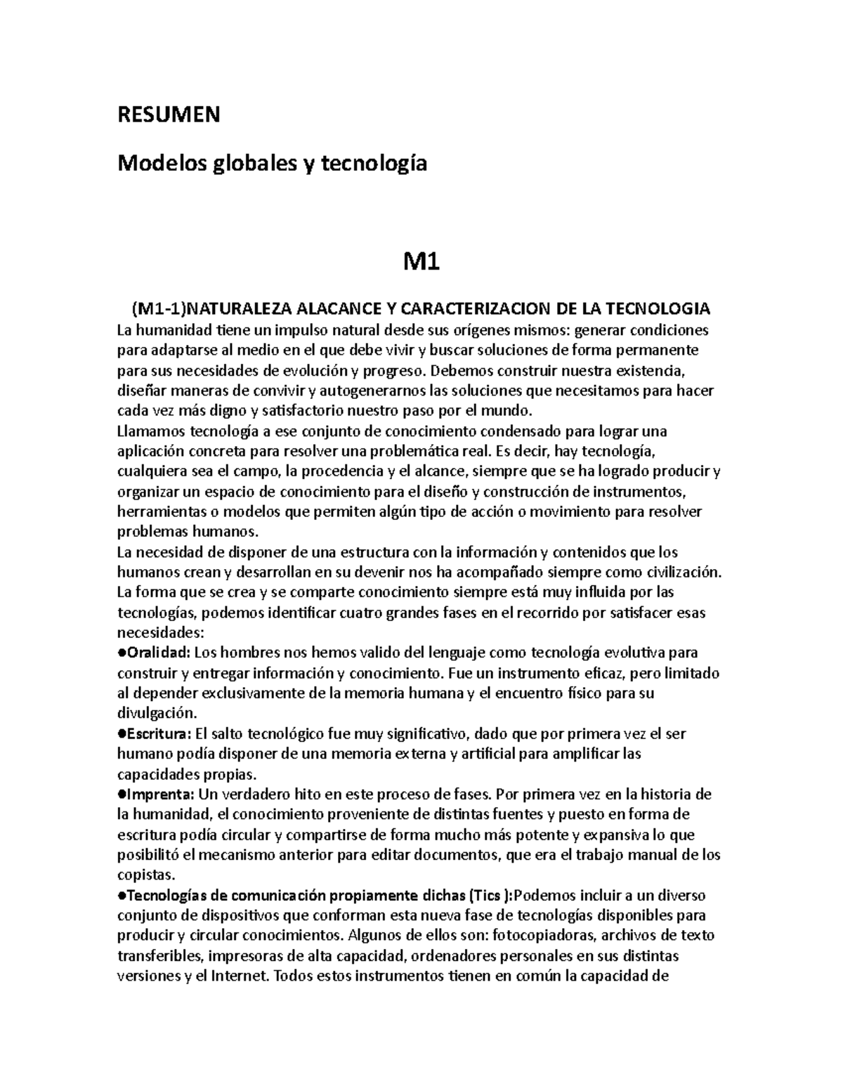 Resumen Completo Tecnolgia PARA aprender estudiando - RESUMEN Modelos ...