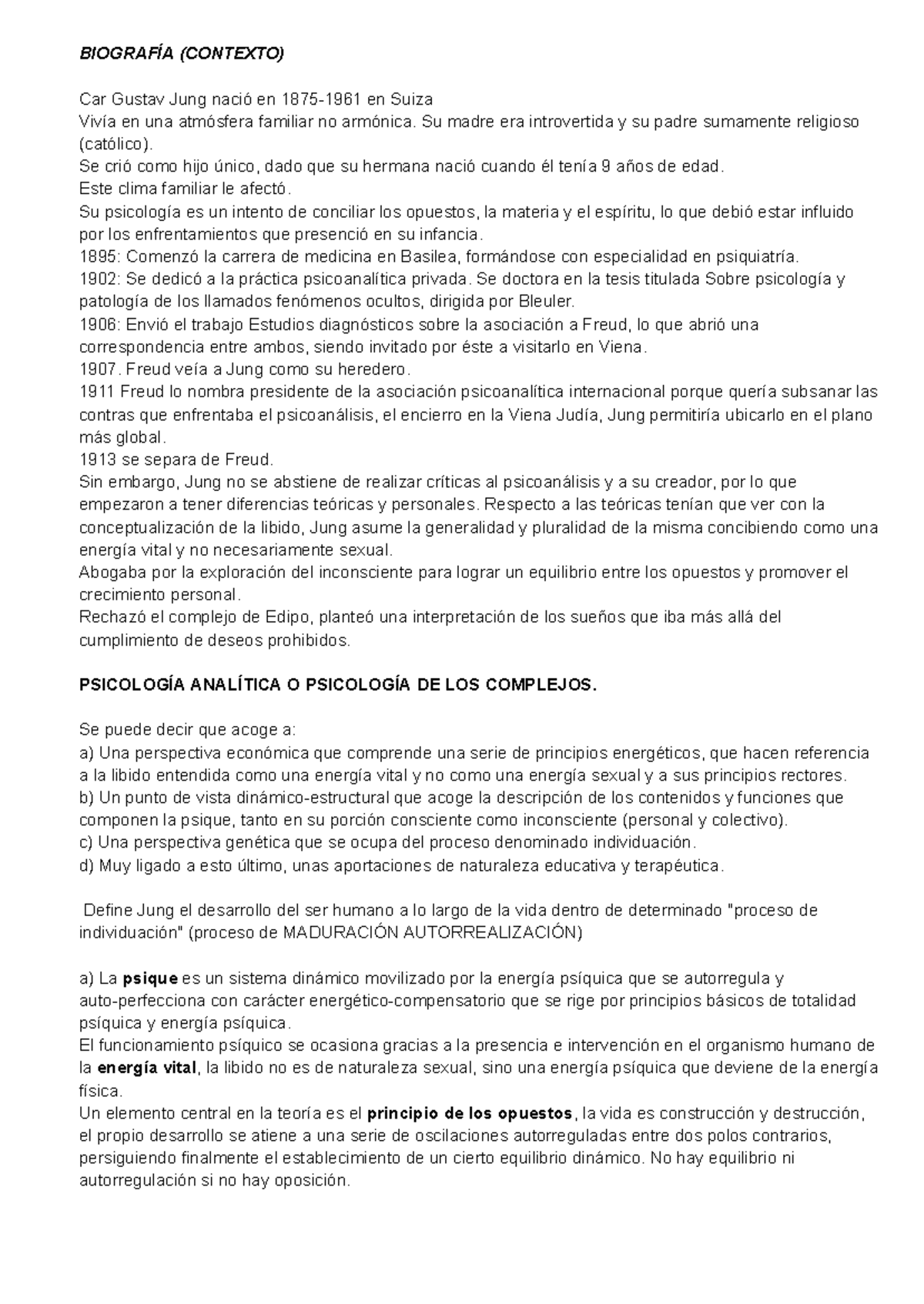 Unidad 1 primer parcial - BIOGRAFÍA (CONTEXTO) Car Gustav Jung nació en ...