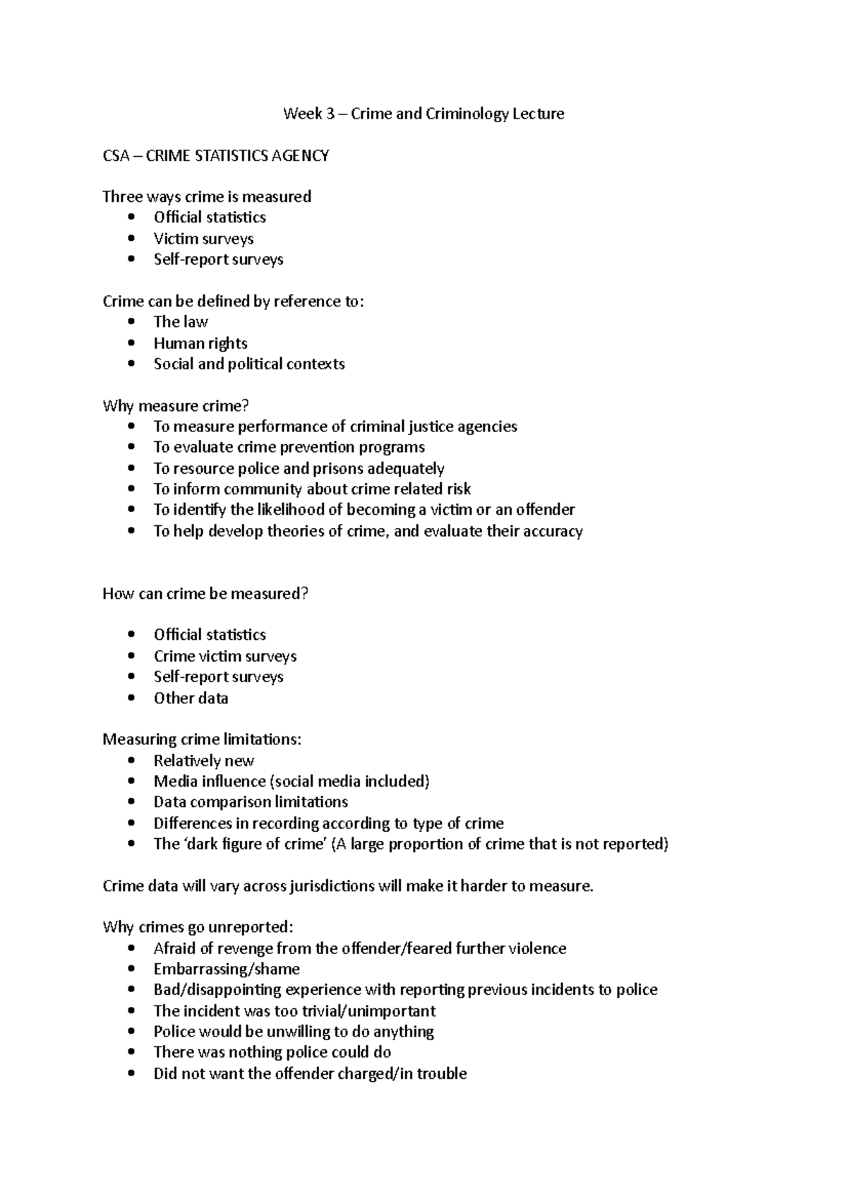 Week 3 – Measuring Crime Lecture - Week 3 – Crime and Criminology ...