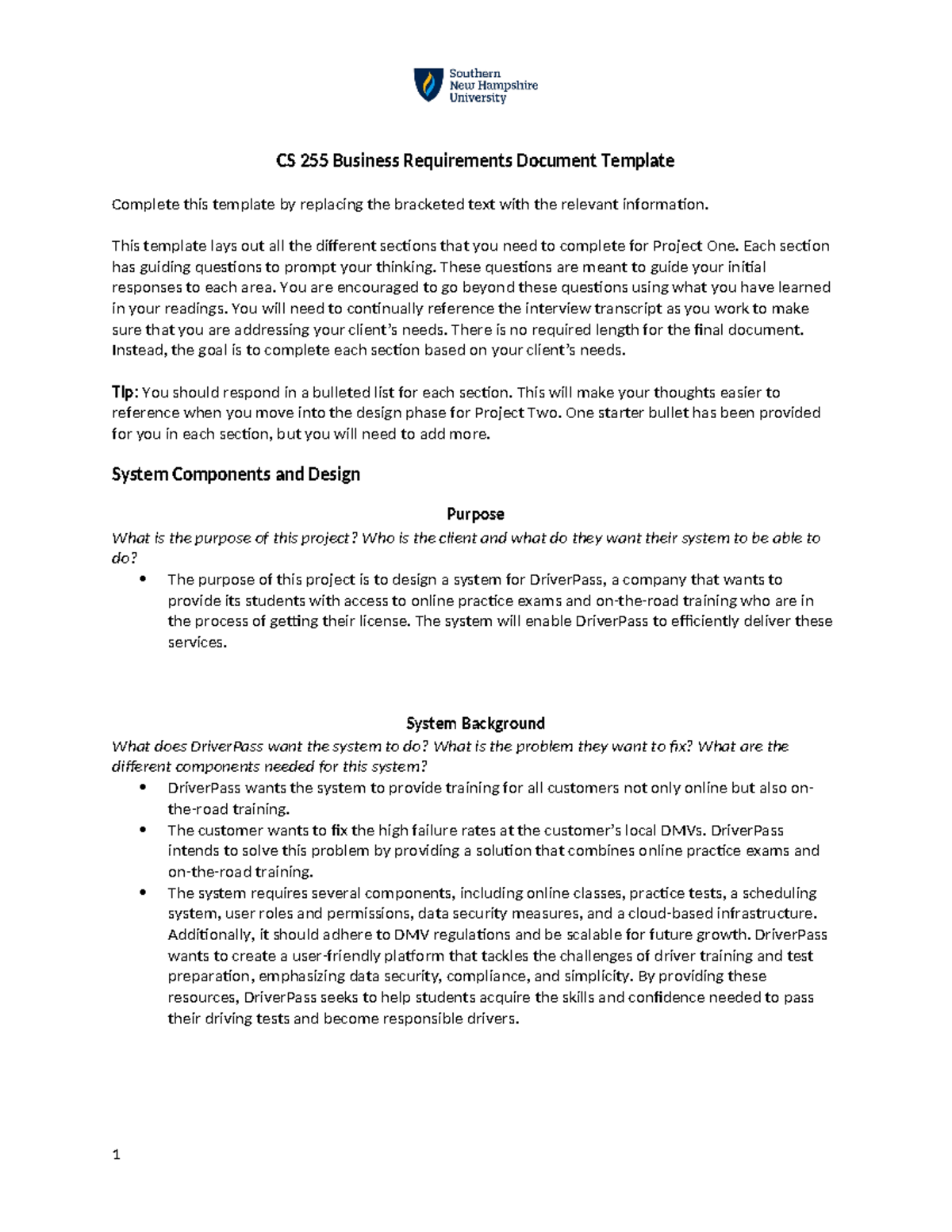 CS 255 1-3 assignment HF - CS 255 Business Requirements Document ...