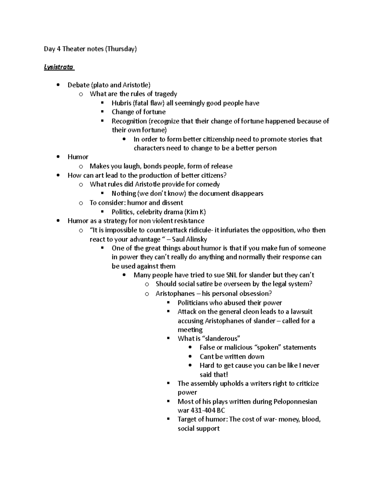 Day 4 Theater notes (thursday) - Day 4 Theater notes (Thursday ...