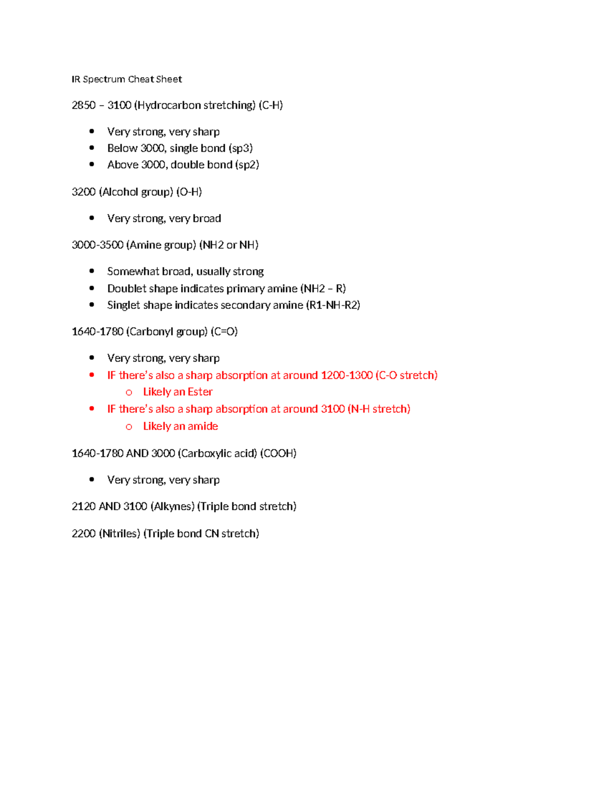 IR Spectrum Cheat Sheet - Studocu