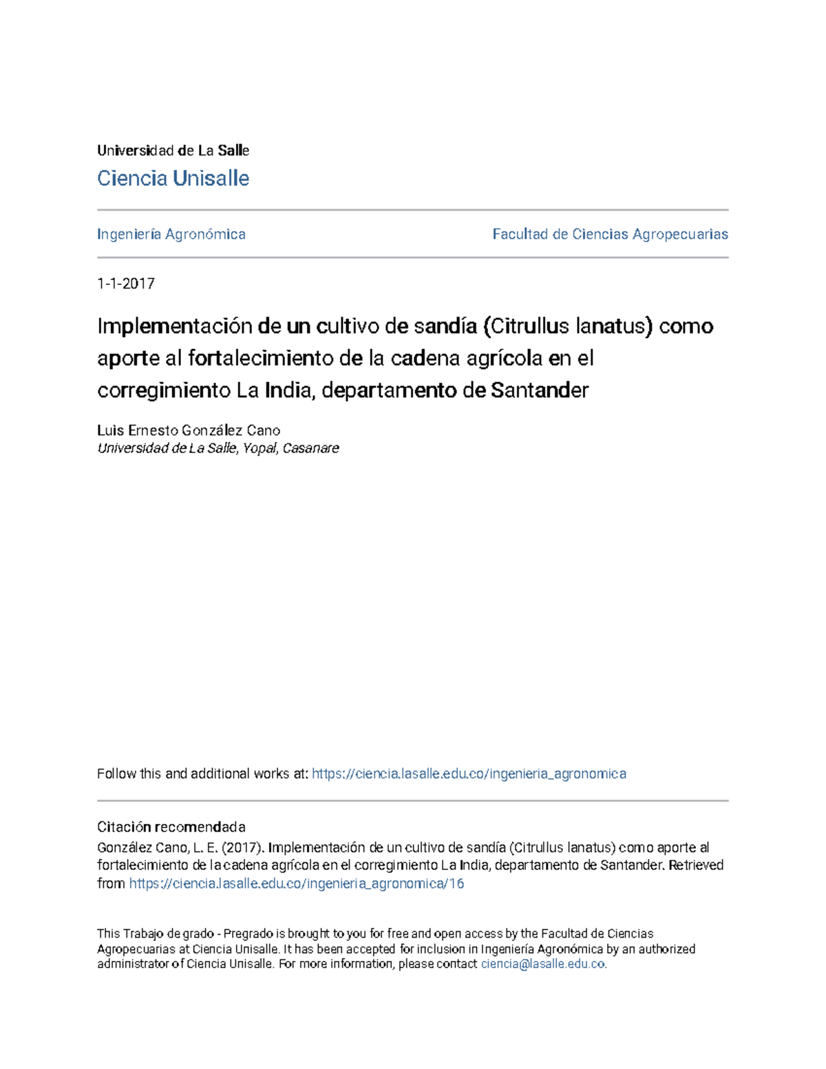 Implementación de un cultivo de sandía (Citrullus lanatus) como a ...