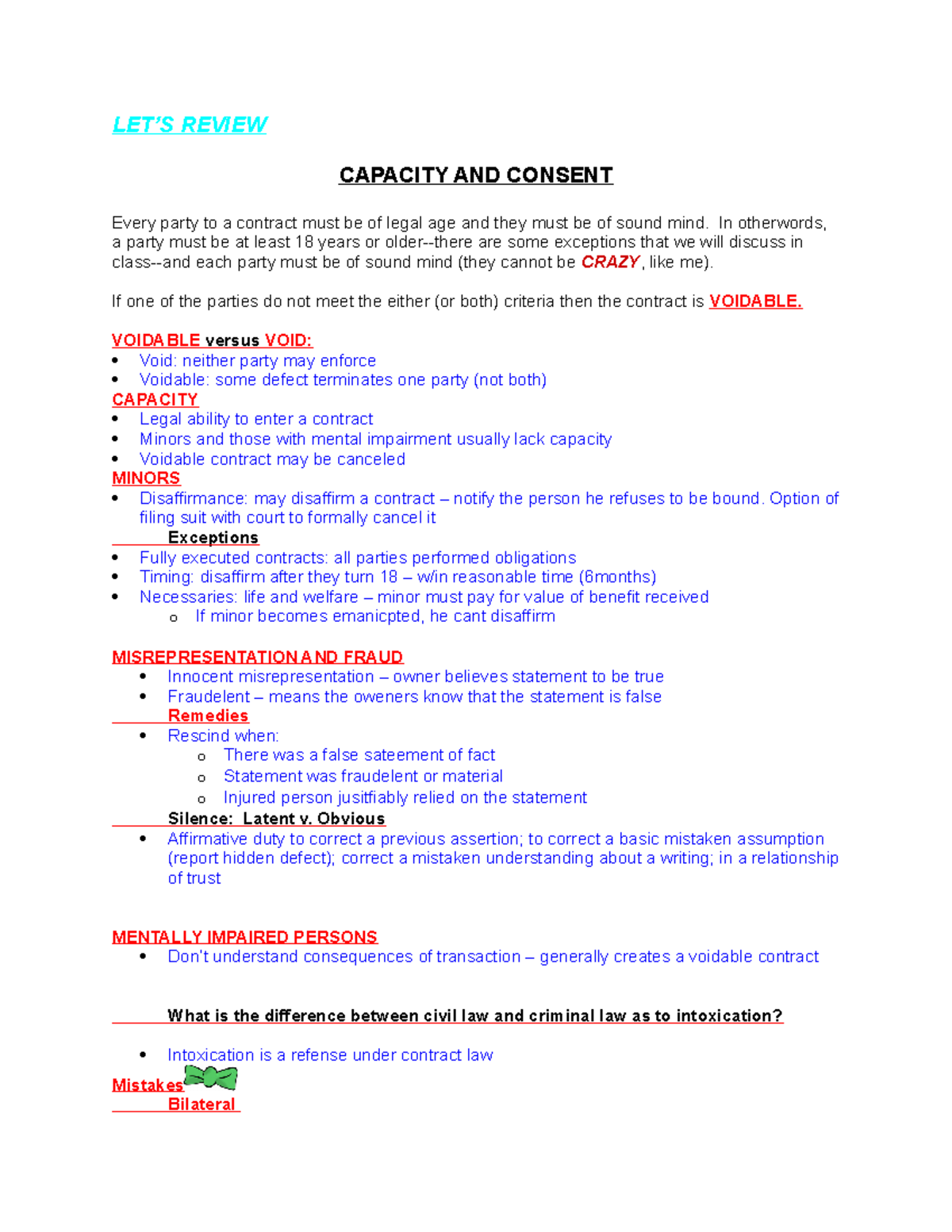 Capacity and Consent - Showalter - LET’S REVIEW CAPACITY AND CONSENT ...