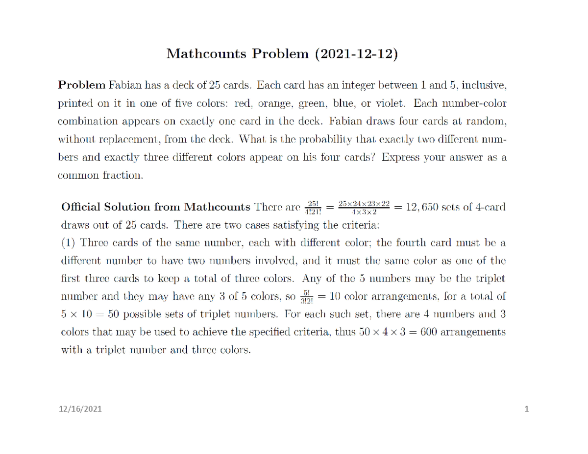 MI math 2021-12-12 mathcounts problem - 12/16/2021 12/16/2021 Michigan ...
