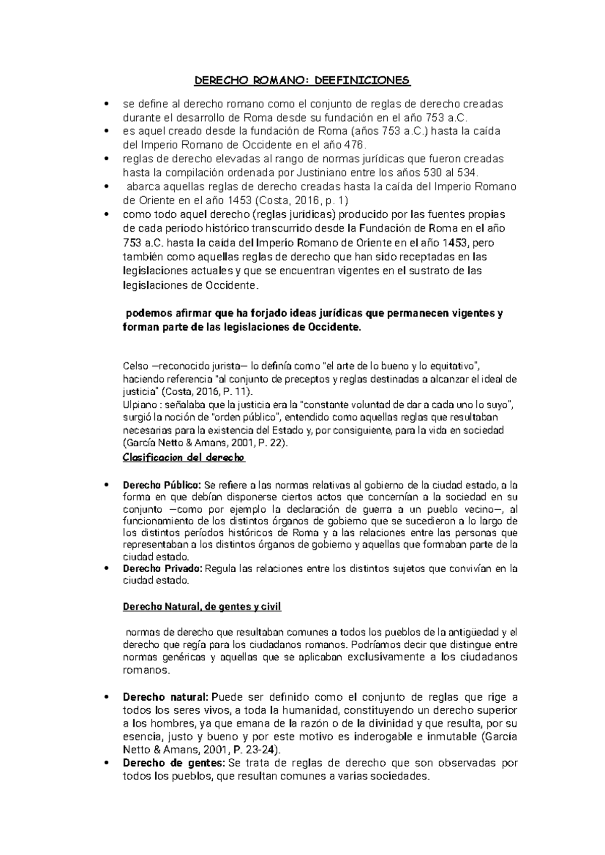 Resumen derecho romano - DERECHO ROMANO: DEEFINICIONES se define al ...