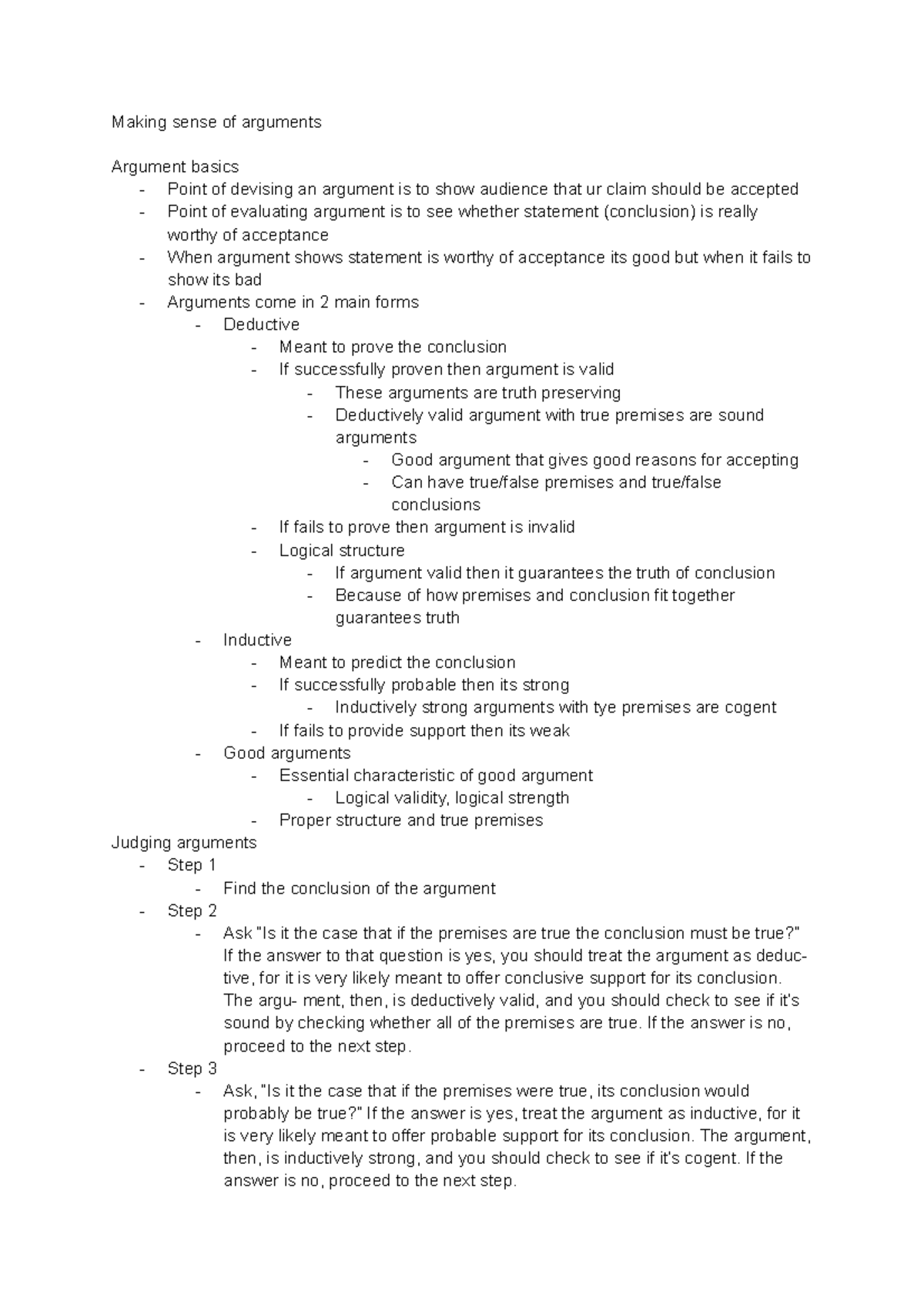 Chapter 3 notes - Making sense of arguments Argument basics - Point of ...