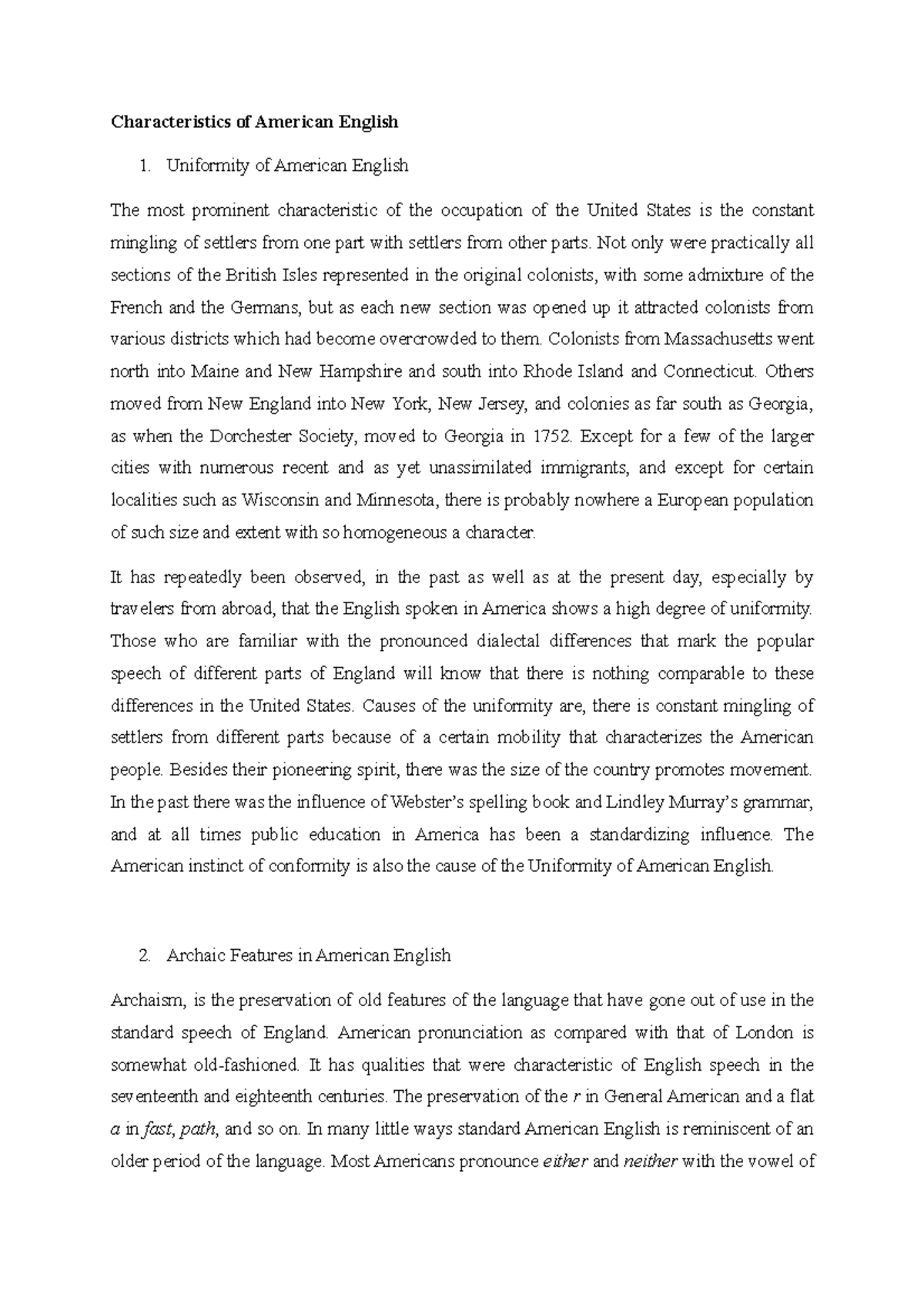 Characteristics of American English - Characteristics of American ...