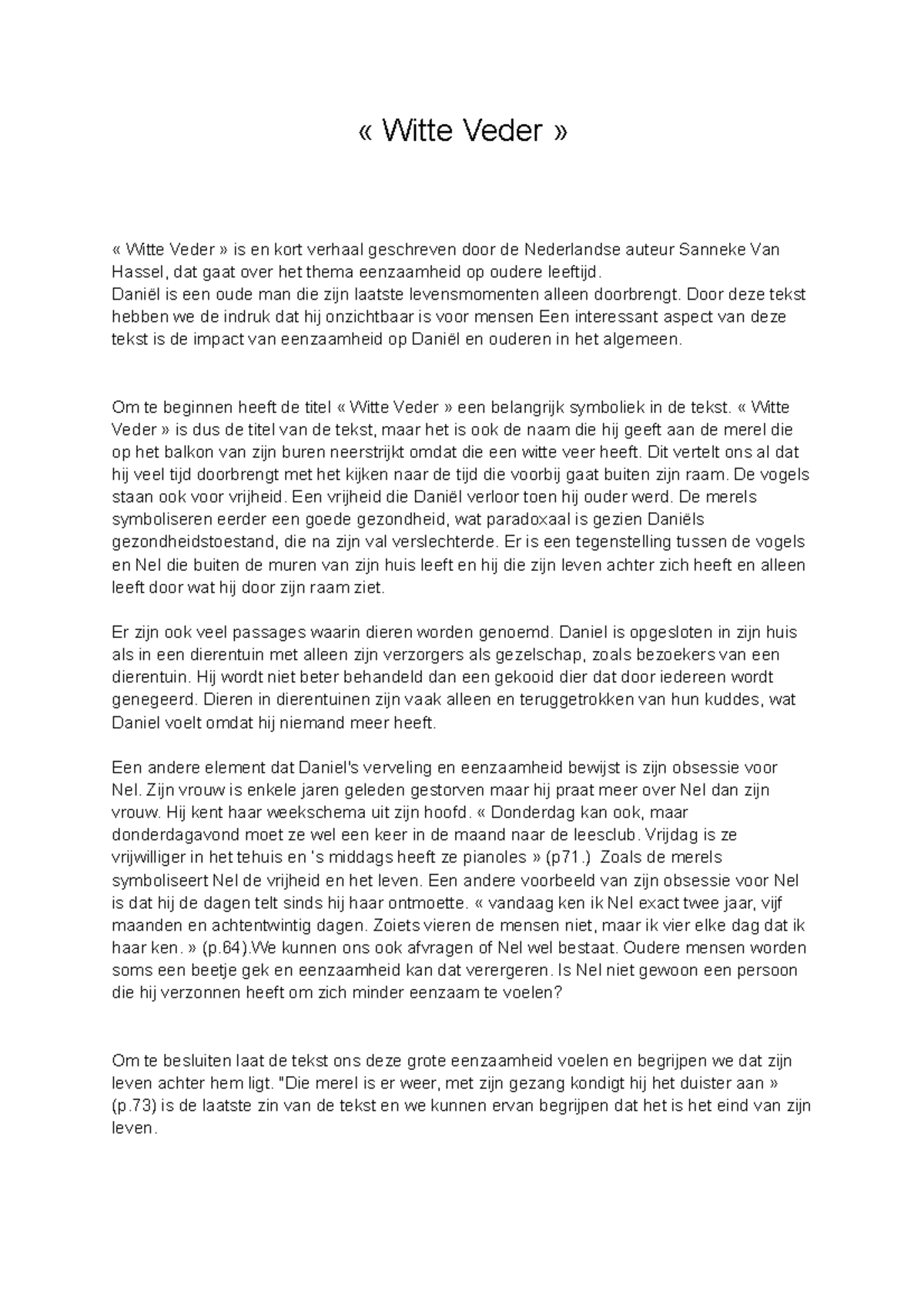 « Witte veder » - Tekstr - « Witte Veder » « Witte Veder » is en kort ...