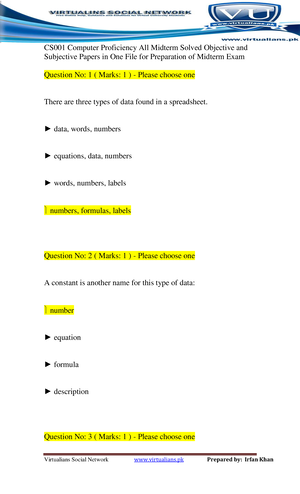 Cs101 1 to 81 Quiz - QUIZ - MCQS of CS ( MID Term ) Attention: Material ...