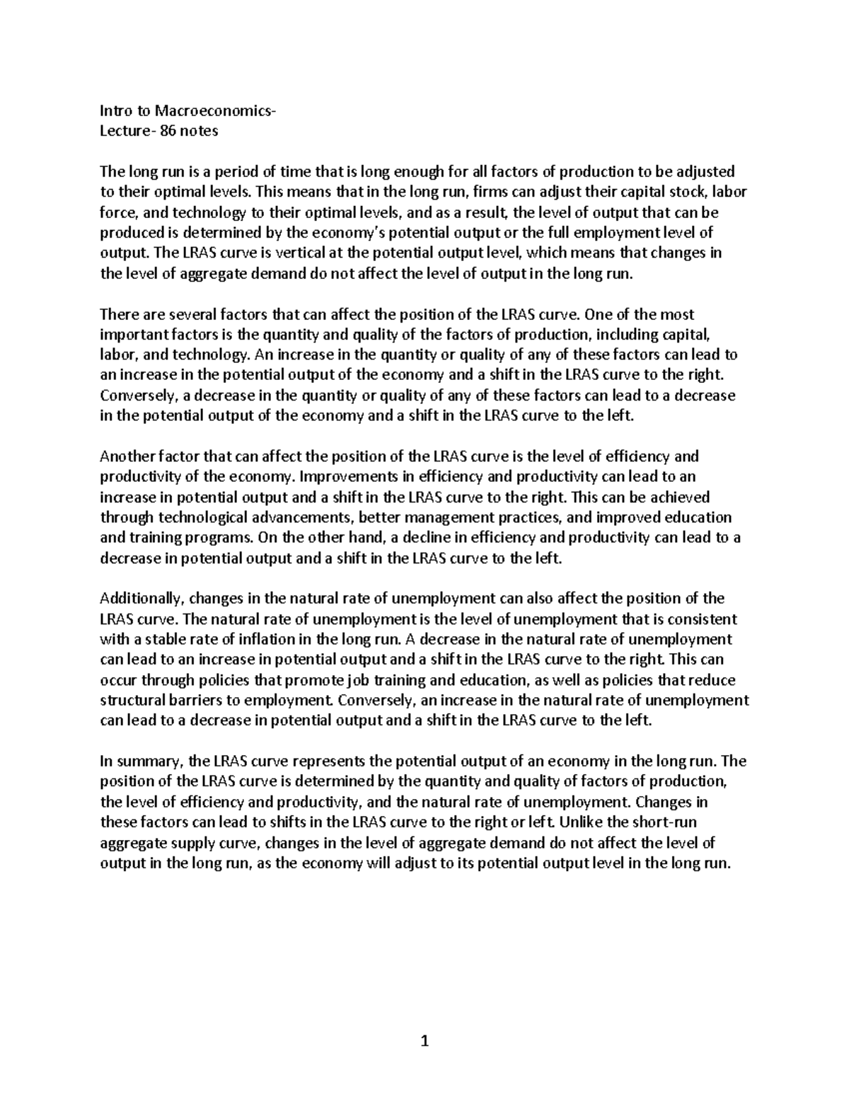 Intro To Macroeconomics Lecture 86 Notes 1 Intro To Macroeconomics Lecture 86 Notes The