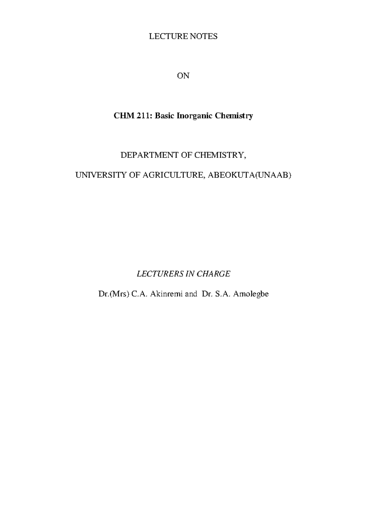 CHM 211 - These notes can help you study well I - LECTURE NOTES ON CHM ...