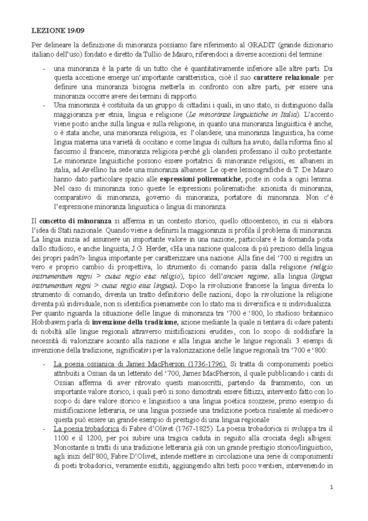 Sociolinguistica Delle Minoranze - LEZIONE 19/ Per delineare la ...