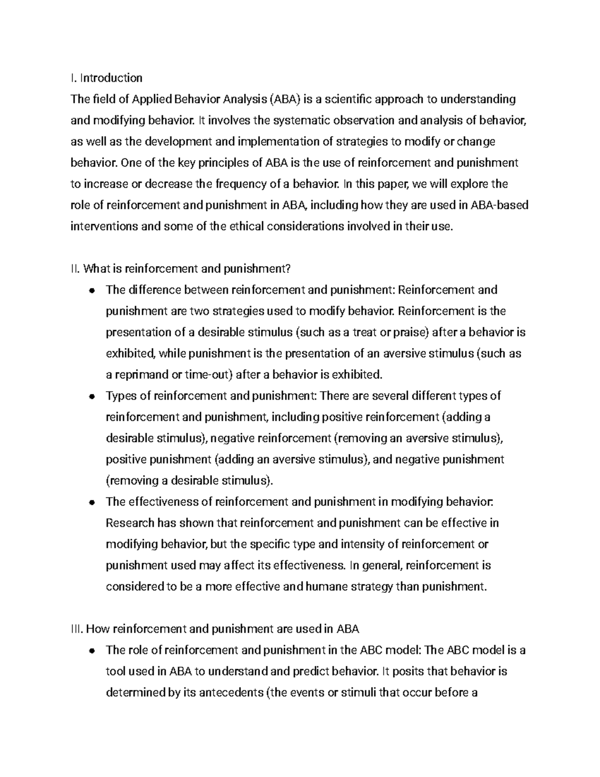 Reinforcement and Punishment in Applied Behavior Analysis Ethical ...