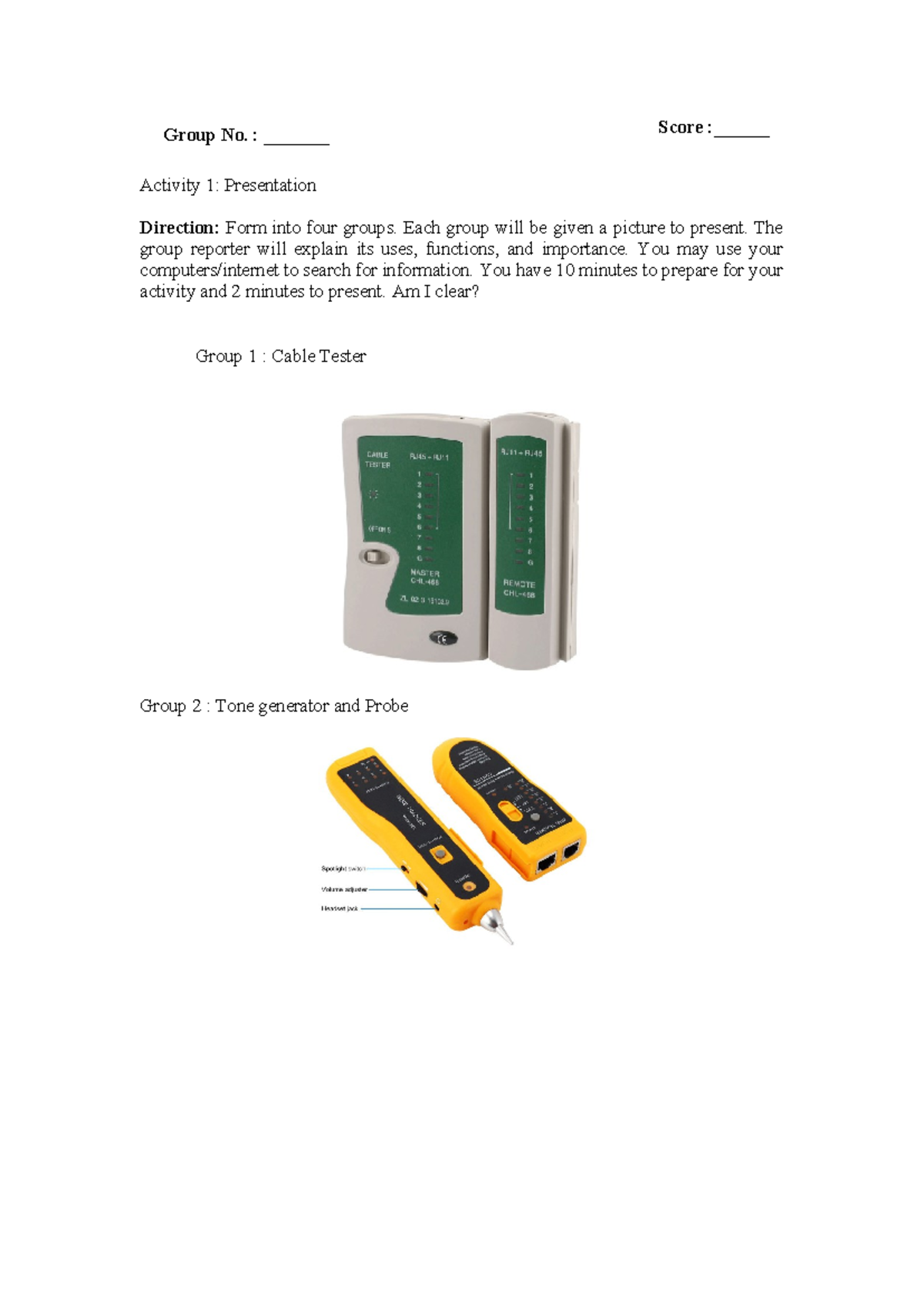 Activity 1 Network tools - Activity 1: Presentation Direction: Form ...
