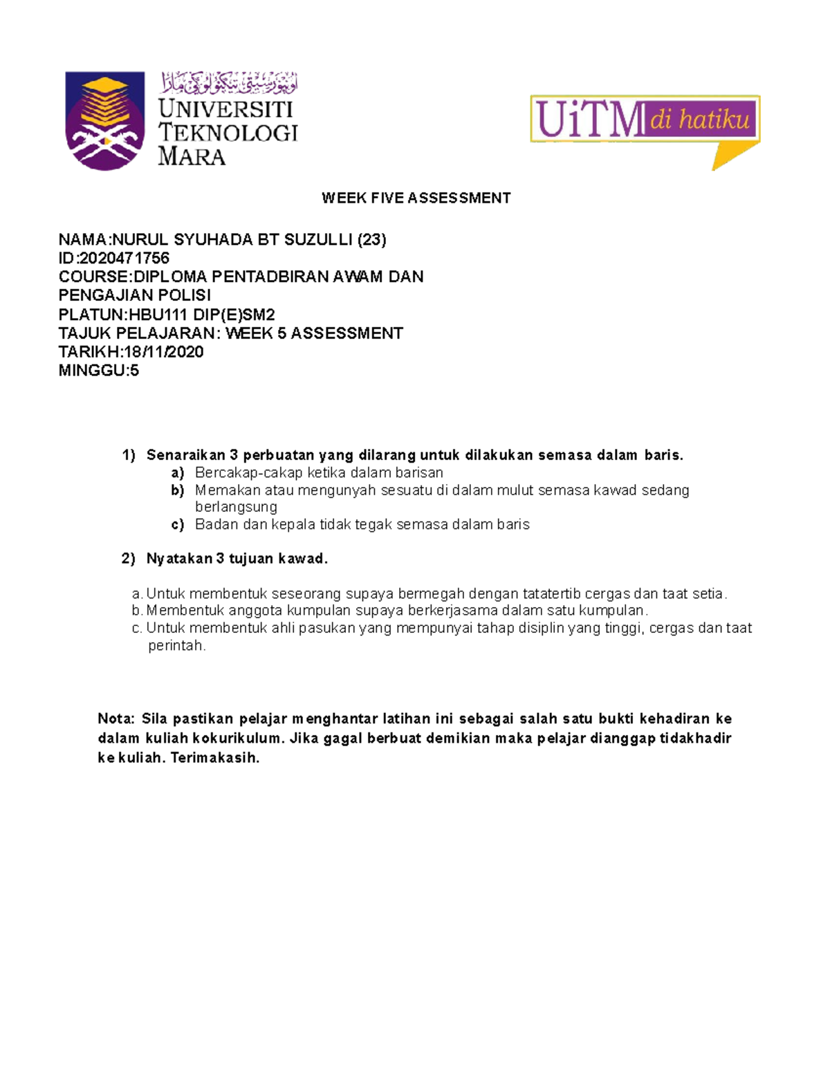 HBU 111 TUTORIAL ASSIGNMENT WEEK5 Hbu111E SM - WEEK FIVE ASSESSMENT ...