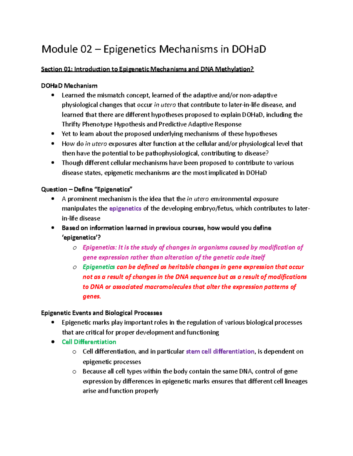 Module 02 – Epigenetics Mechanisms in DOHa D Notes - Module 02 ...