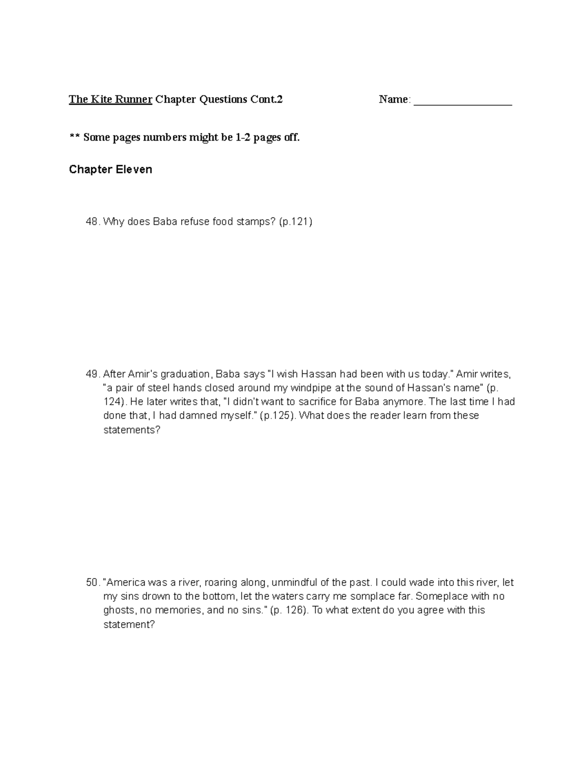 The Kite Runner Chapter Questions Cont.2 - Studocu