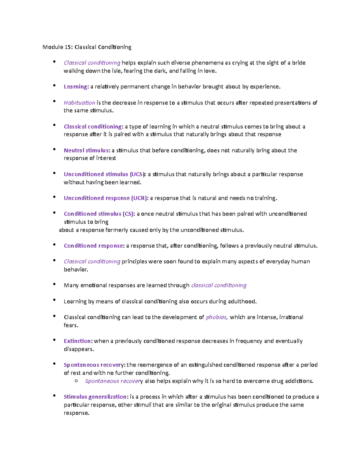 Chapter 5 Notes - Module 15: Classical Conditioning Classical ...
