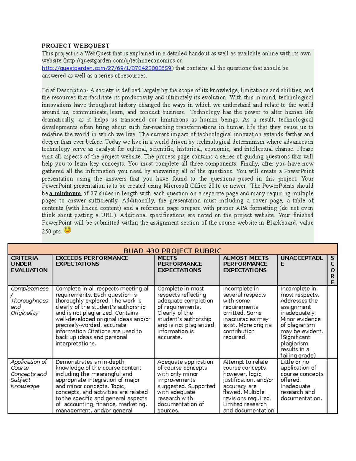 Project Instructions - This is an assignment of HU 101 - PROJECT WEBQUEST This project is a ...