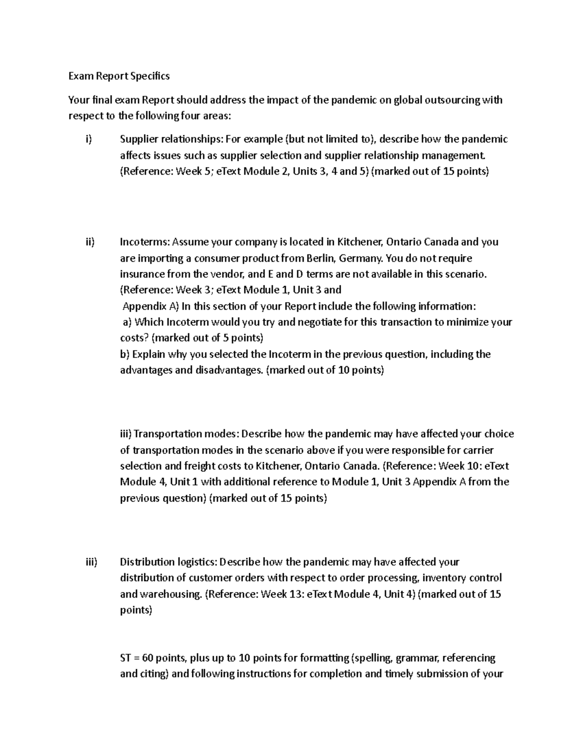 Exam Report Specifics- Global Supply Chain Management - Exam Report ...