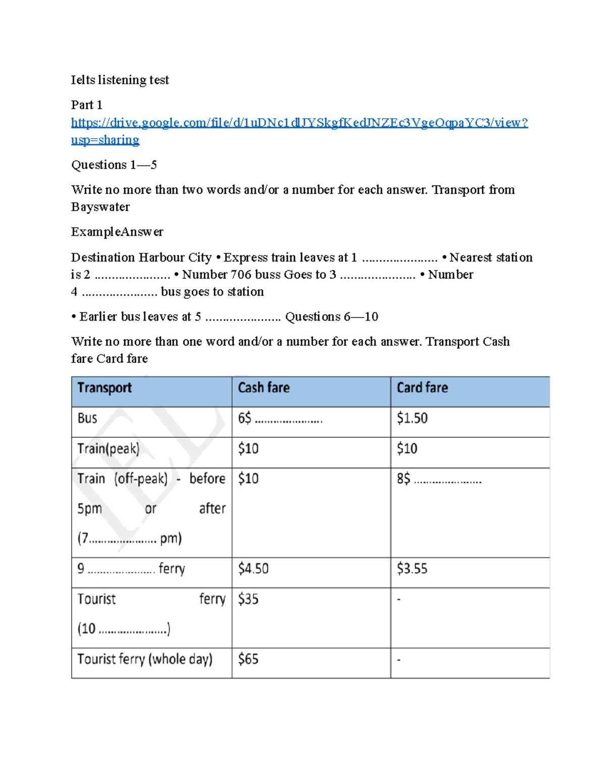 Ielts listening test(P1,2) - Ielts listening test Part 1 - Studocu