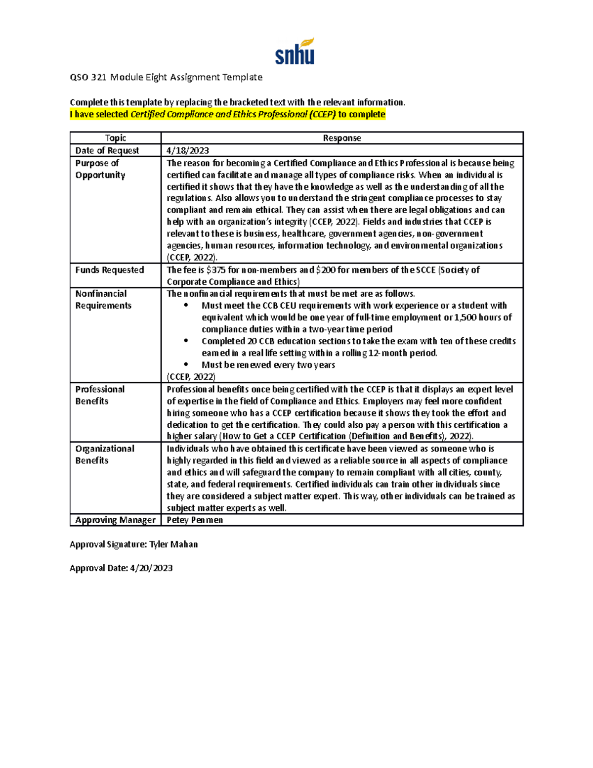 8-2-Request for Professional Development Funds - QSO 321 Module Eight ...