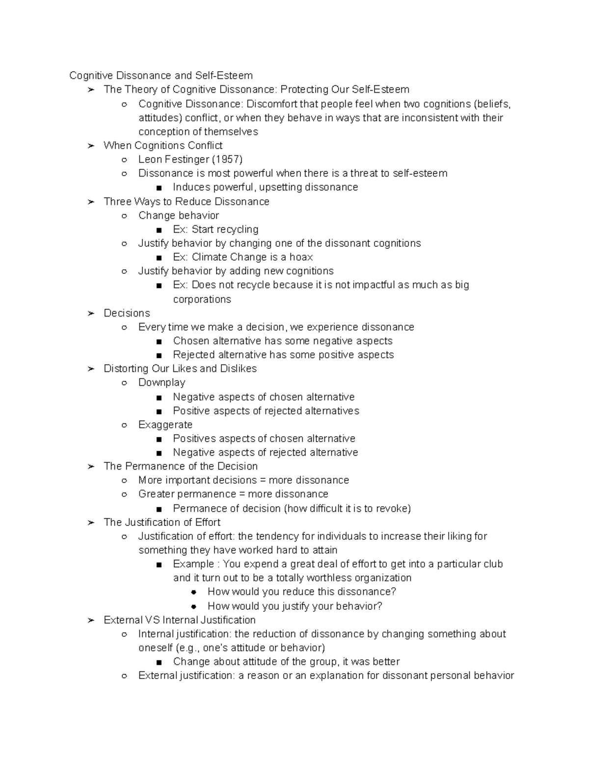 P345 Lecture 13 01 27 - Cognitive Dissonance and Self-Esteem The Theory ...