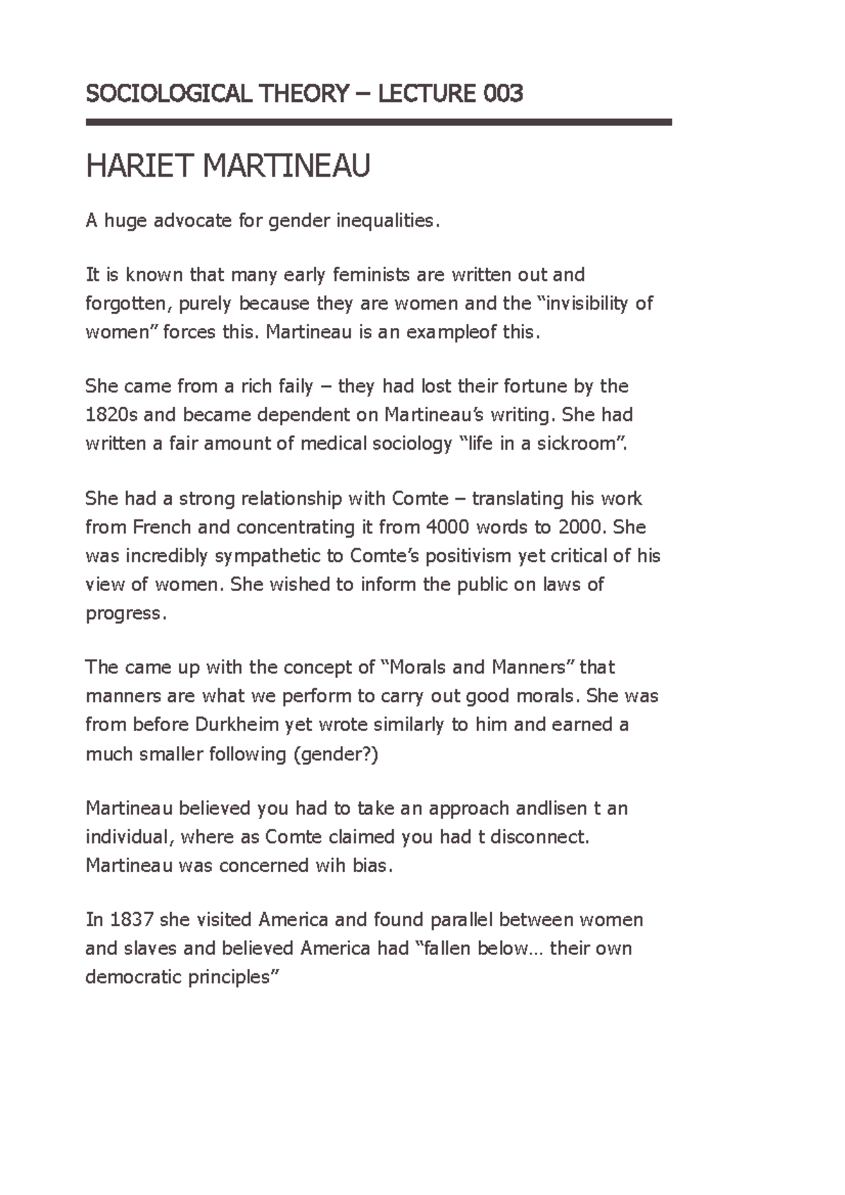 Hariet Martineau - SOCIOLOGICAL THEORY – LECTURE 003 HARIET MARTINEAU A ...