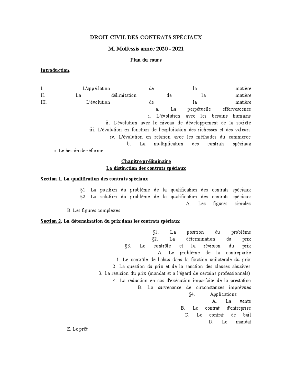 Contrats Spéciaux - DROIT CIVIL DES CONTRATS SPÉCIAUX M. Molfessis ...