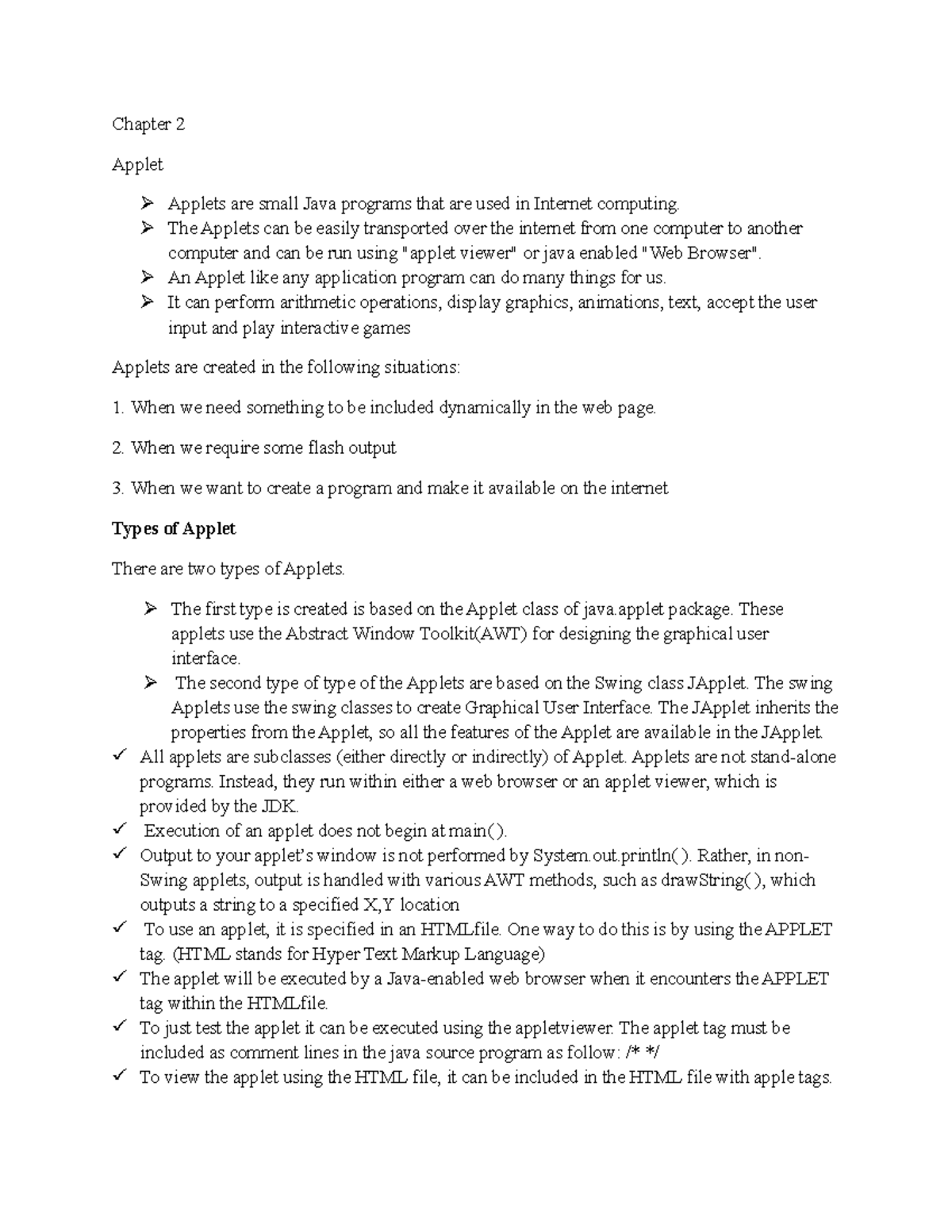 Chapter 2 applete - lecture - Chapter 2 Applet Applets are small Java programs that are used in ...