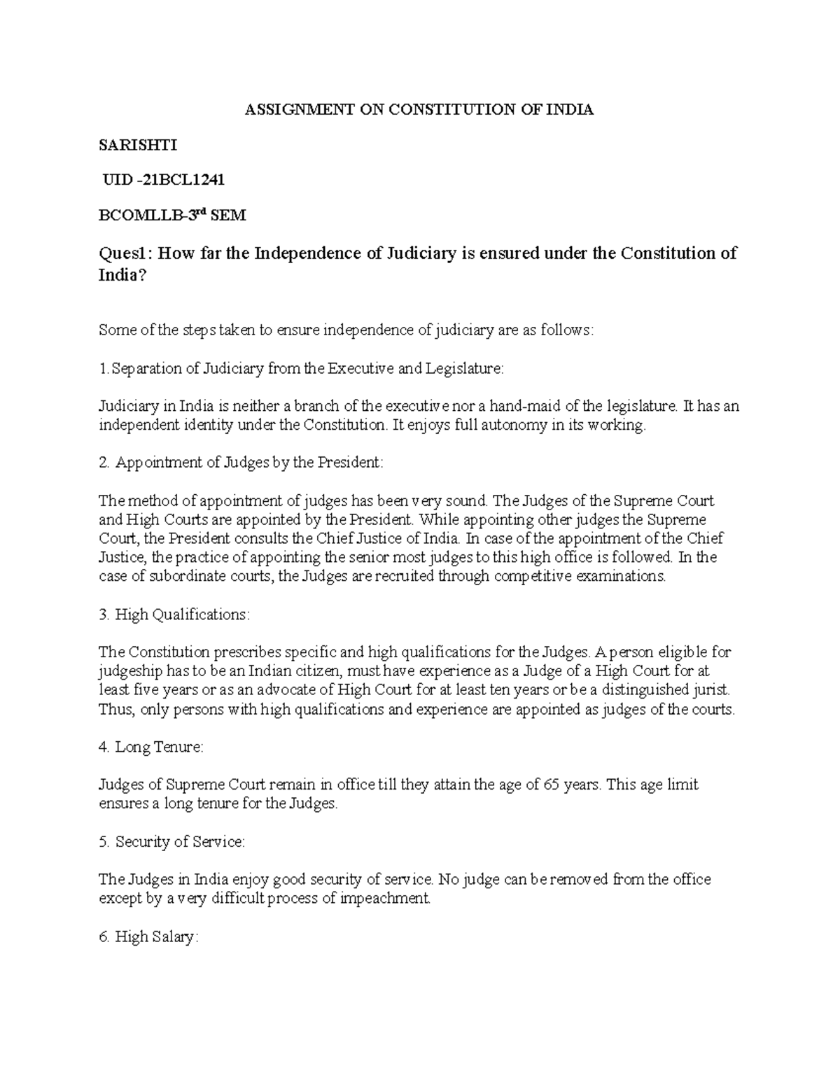 21BCl1241 - constitution assignment - ASSIGNMENT ON CONSTITUTION OF ...