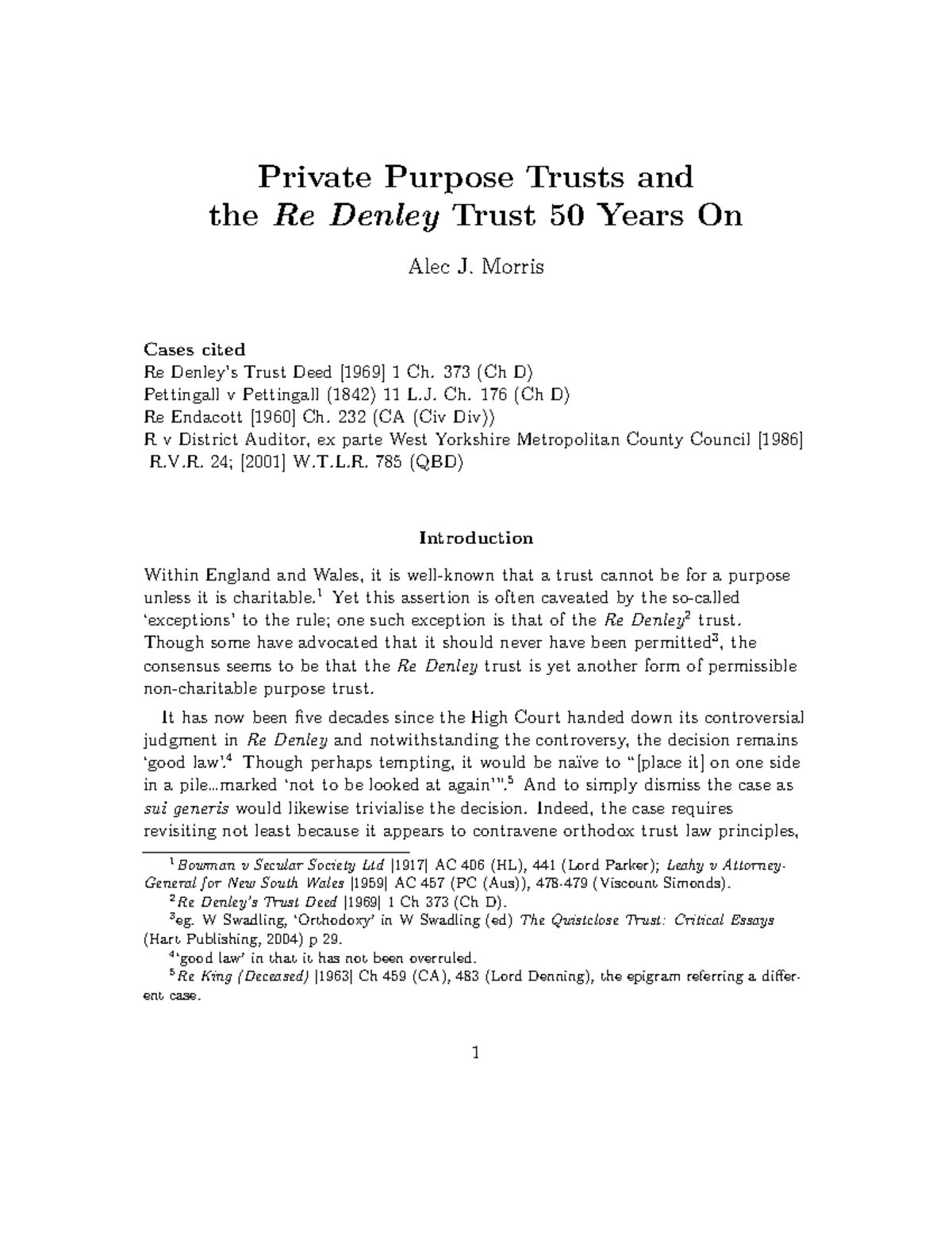 PDF Private Purpose Trusts and the Re Denley Trust 50 Years On ...