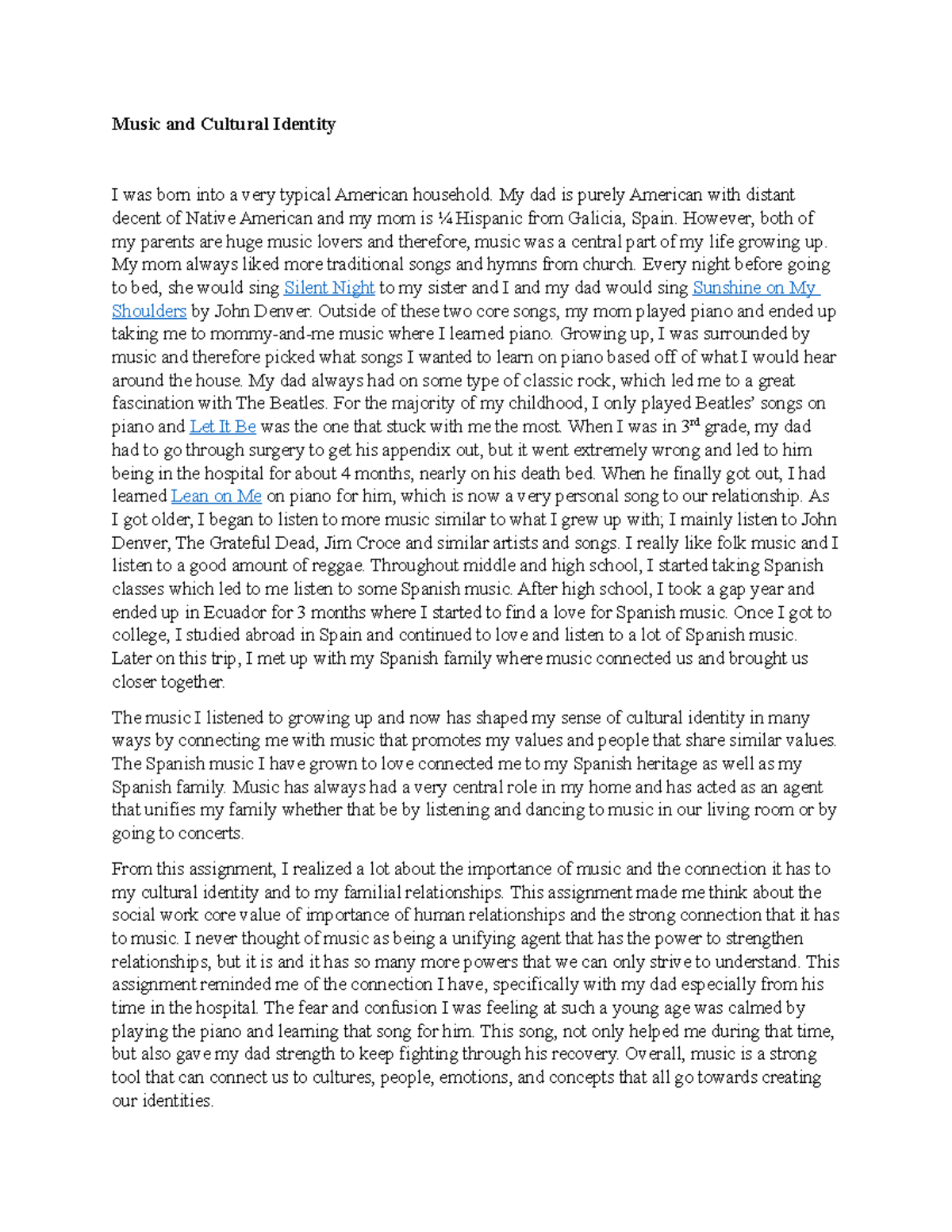 2020-SOWK 487-class assignment 8 - Music and Cultural Identity I was ...