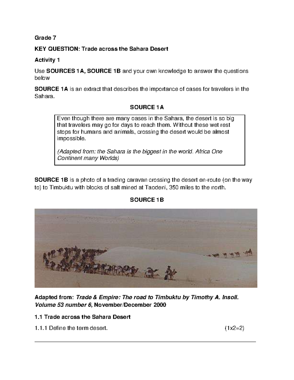 History TERM 1 Worksheets 2024 2 - Grade 7 KEY QUESTION: Trade across ...