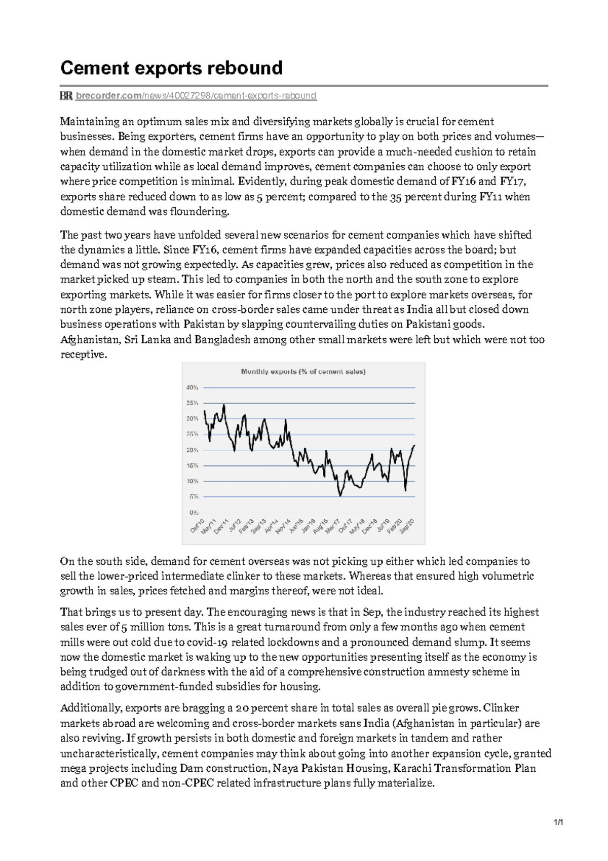 Cement exports rebound in fiscal year 2020-21 - Cement exports rebound ...