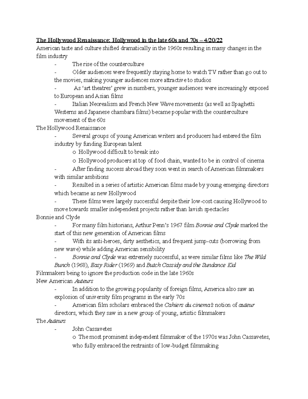 FILM - UNIT 14 - PUSTAY - The Hollywood Renaissance: Hollywood in the ...