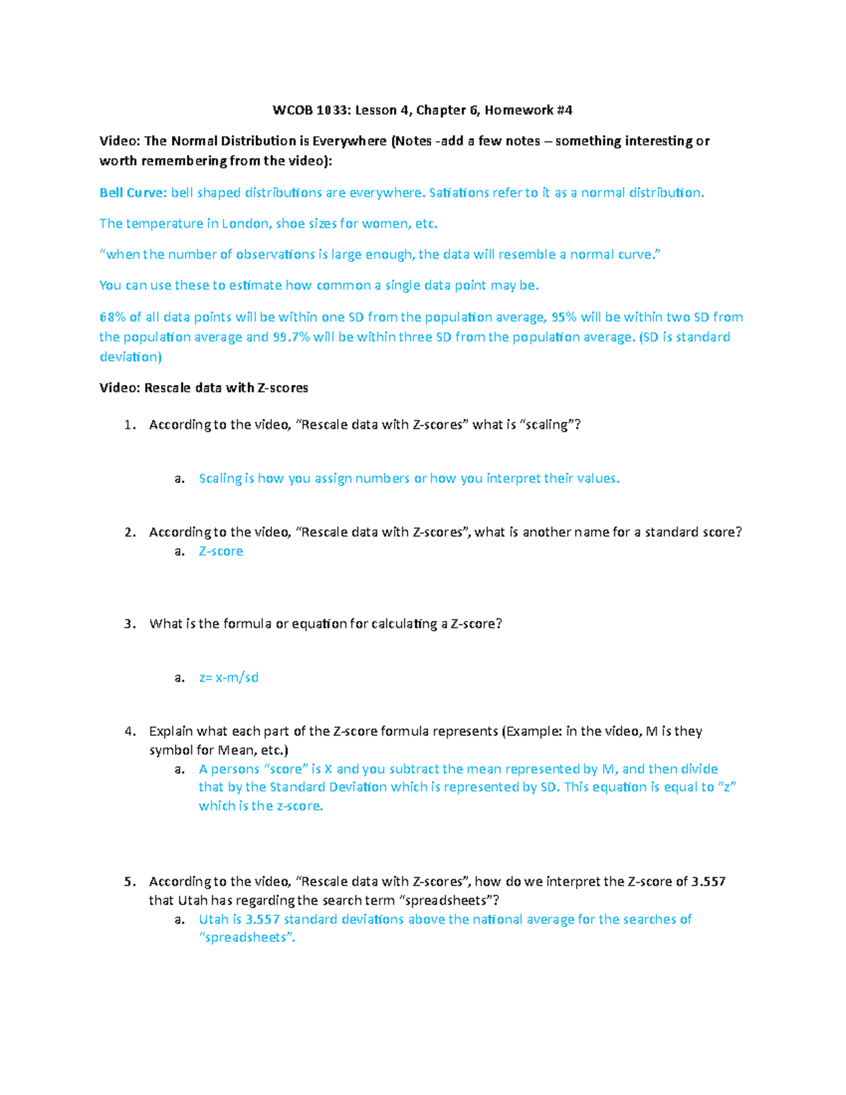 Homework 4 8.05.17 AM - WCOB 1033: Lesson 4, Chapter 6, Homework ...